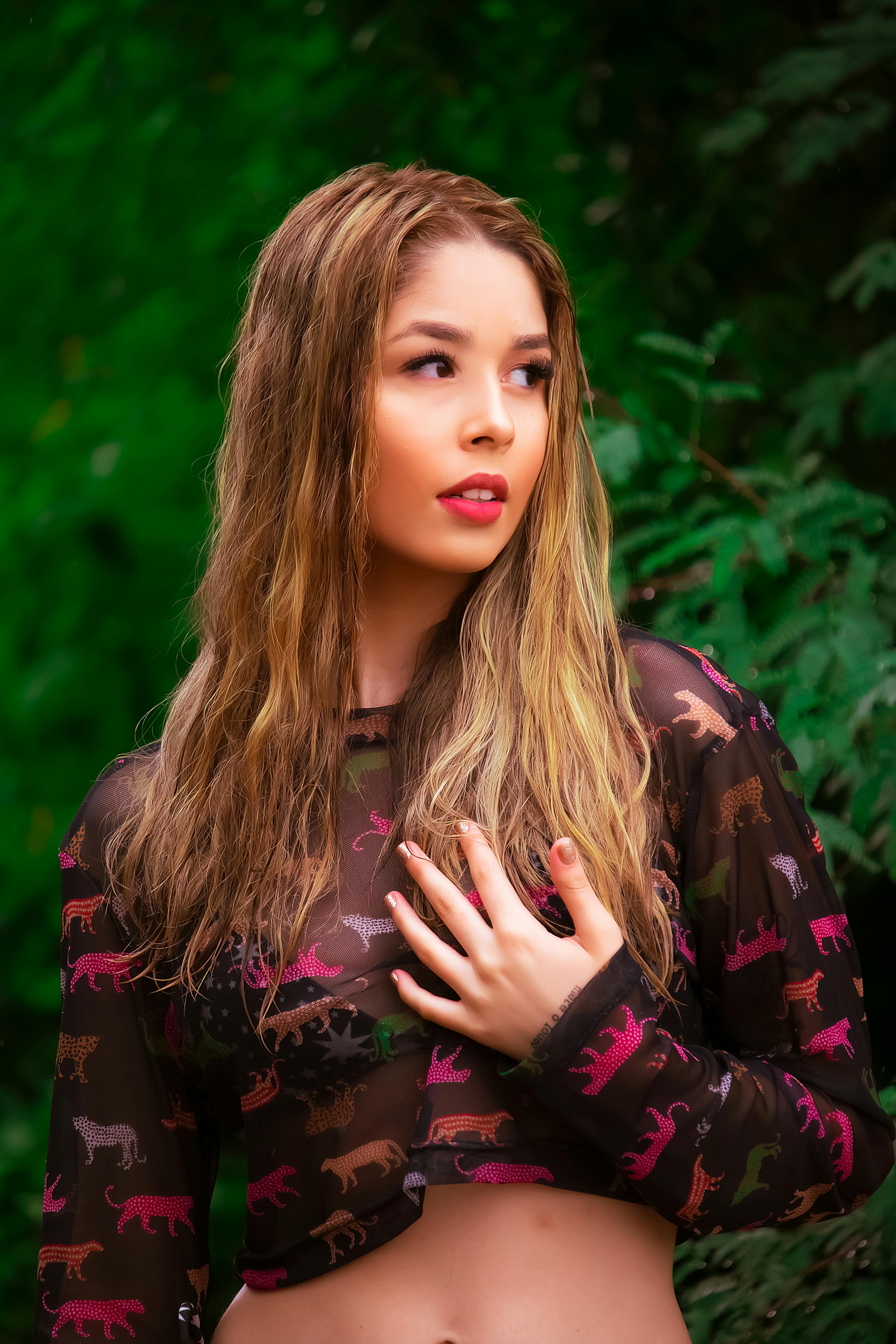 Portrait of Woman in Stylish Sheer Top in Nature · Free Stock Photo