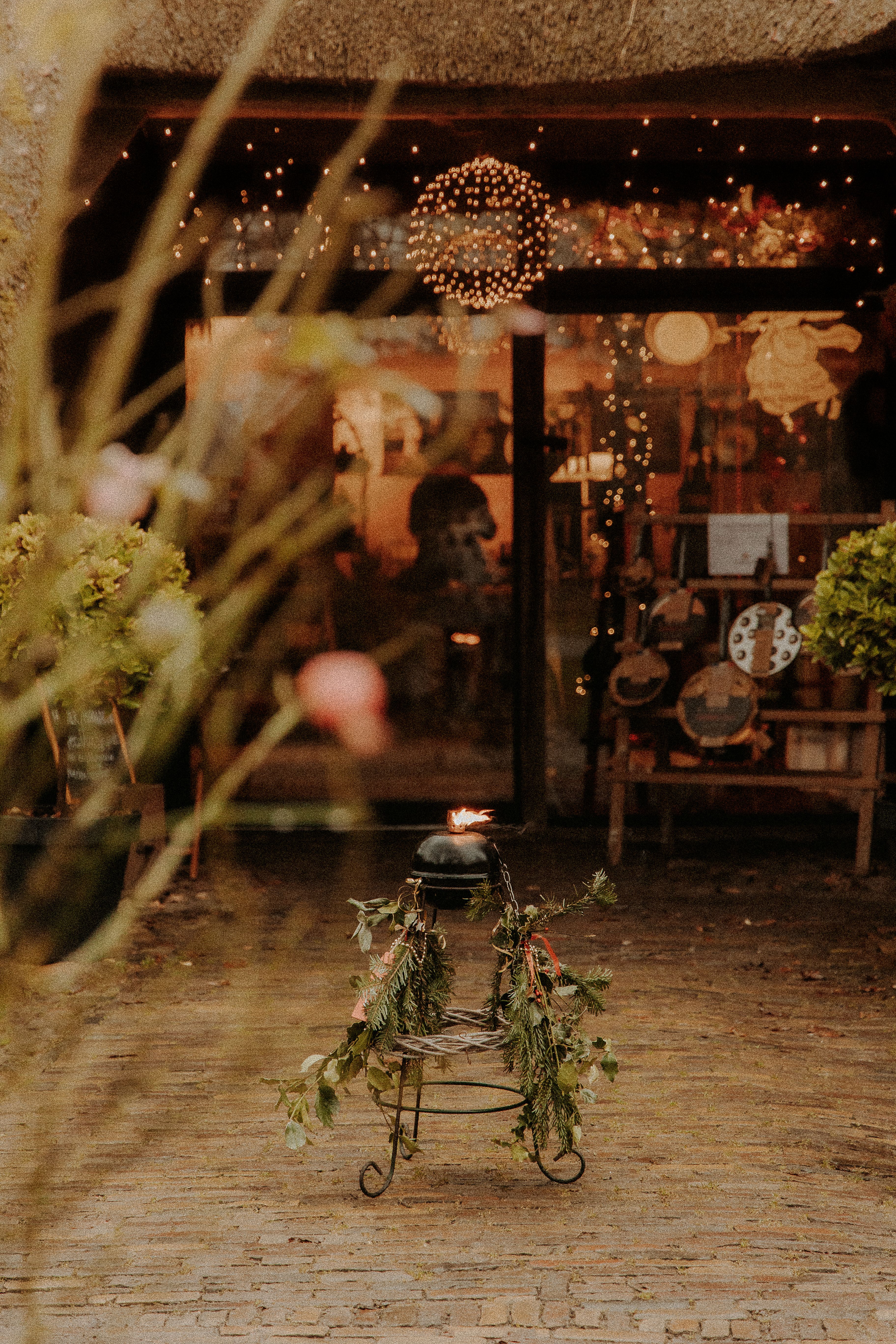 Cozy Rustic Café Entrance with Festive Decor · Free Stock Photo