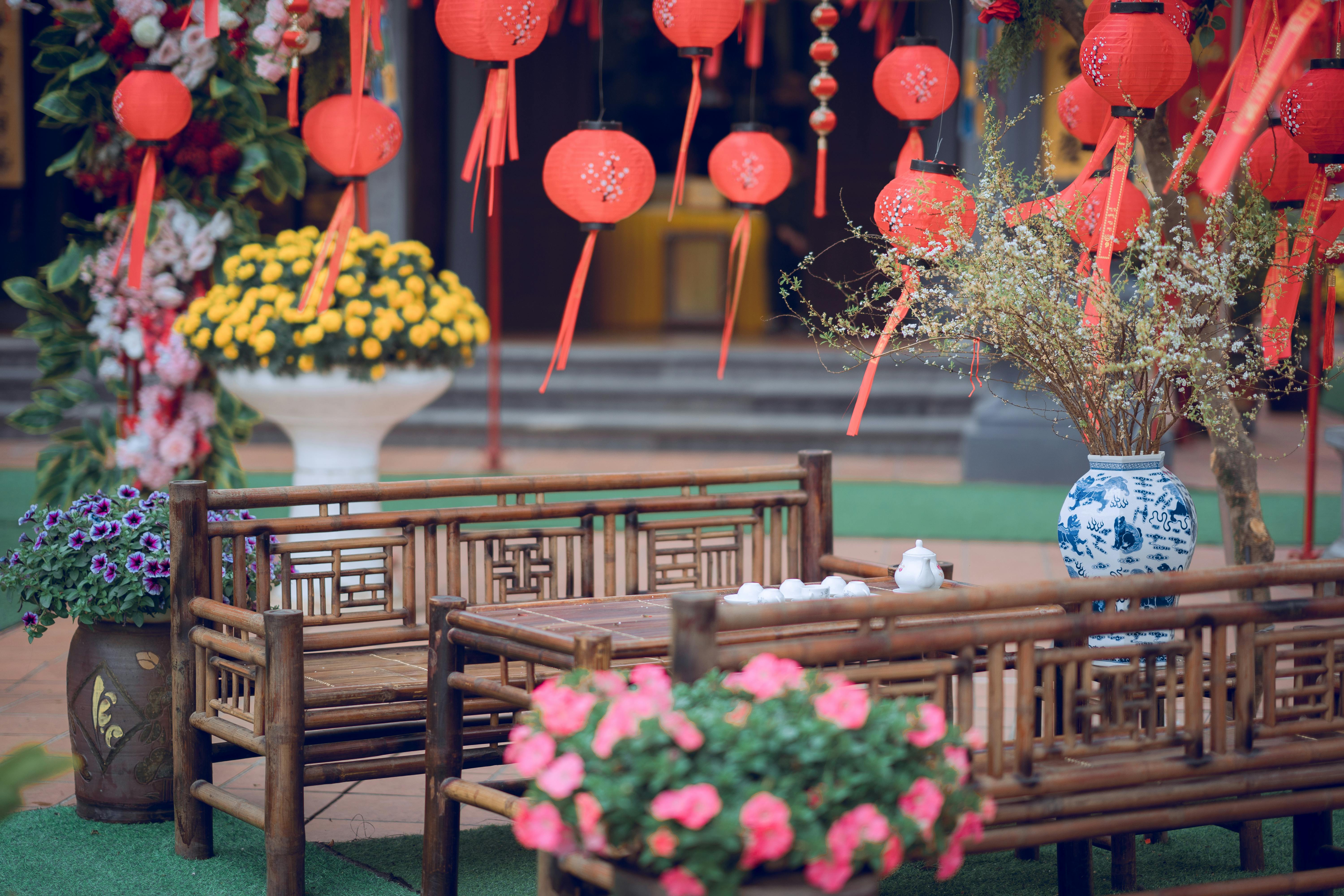Traditional Chinese New Year Decor with Lanterns · Free Stock Photo