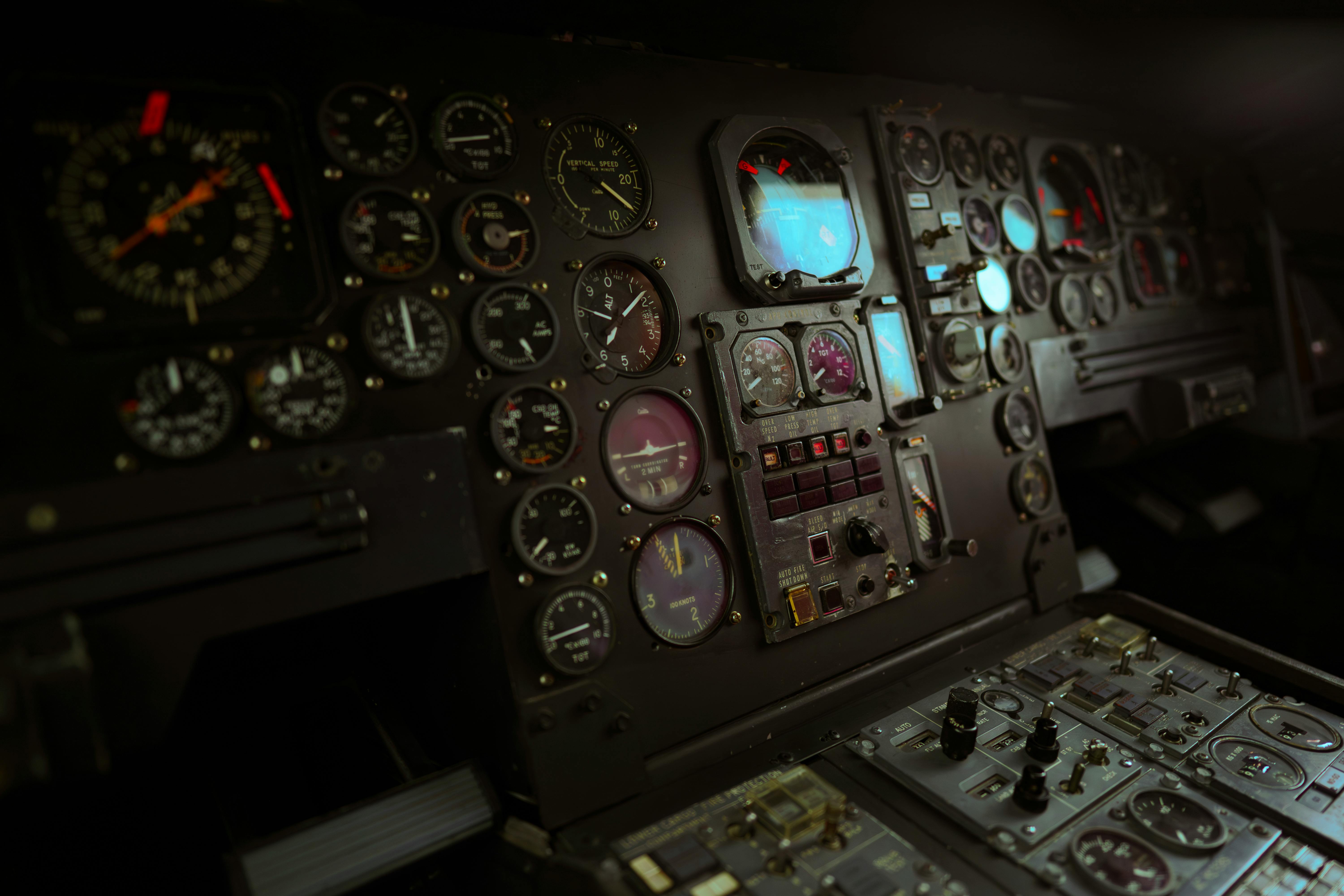 Detailed Aircraft Cockpit Instruments Panel View · Free Stock Photo