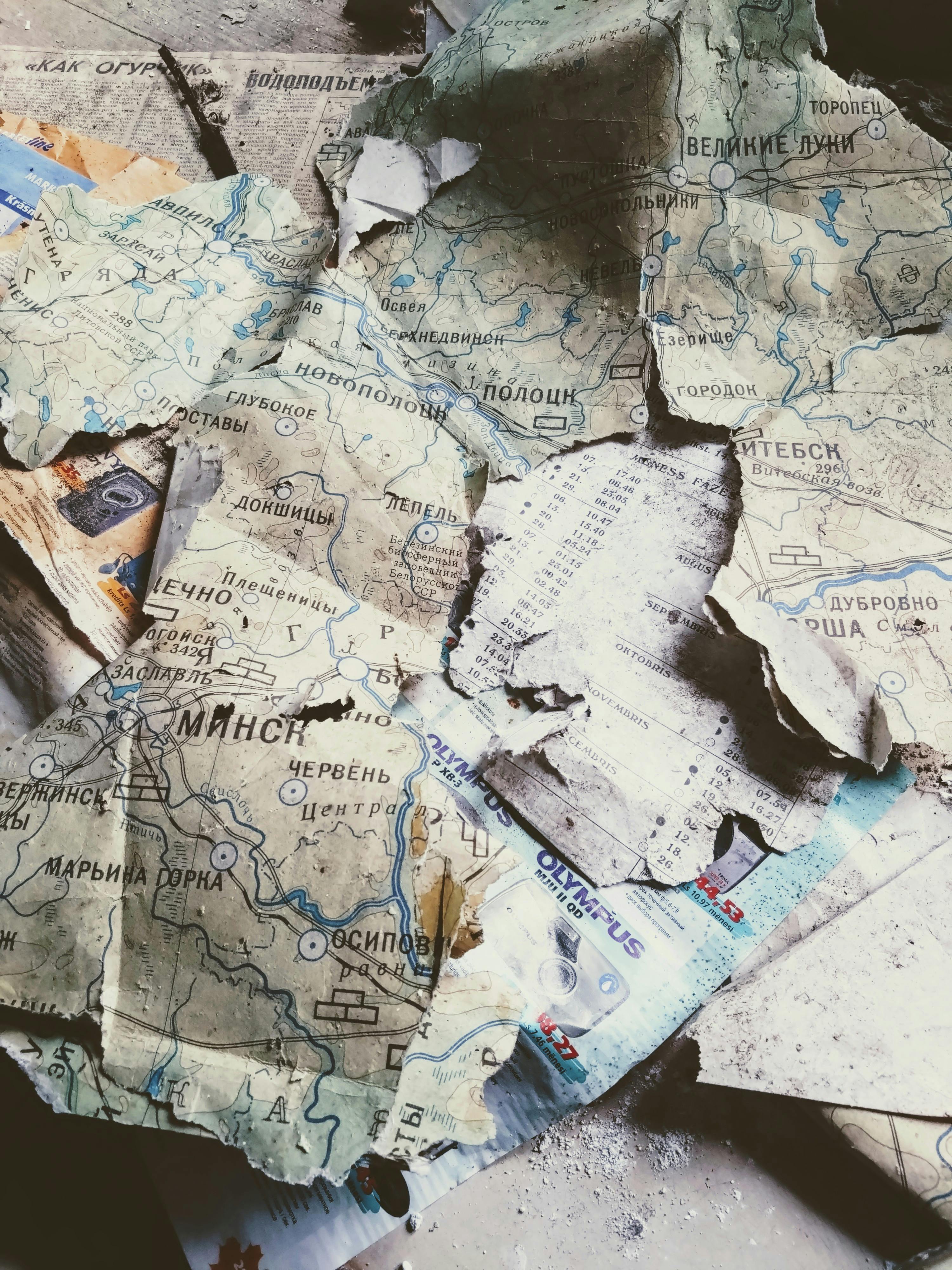 Vintage Torn Map with Cyrillic Text · Free Stock Photo