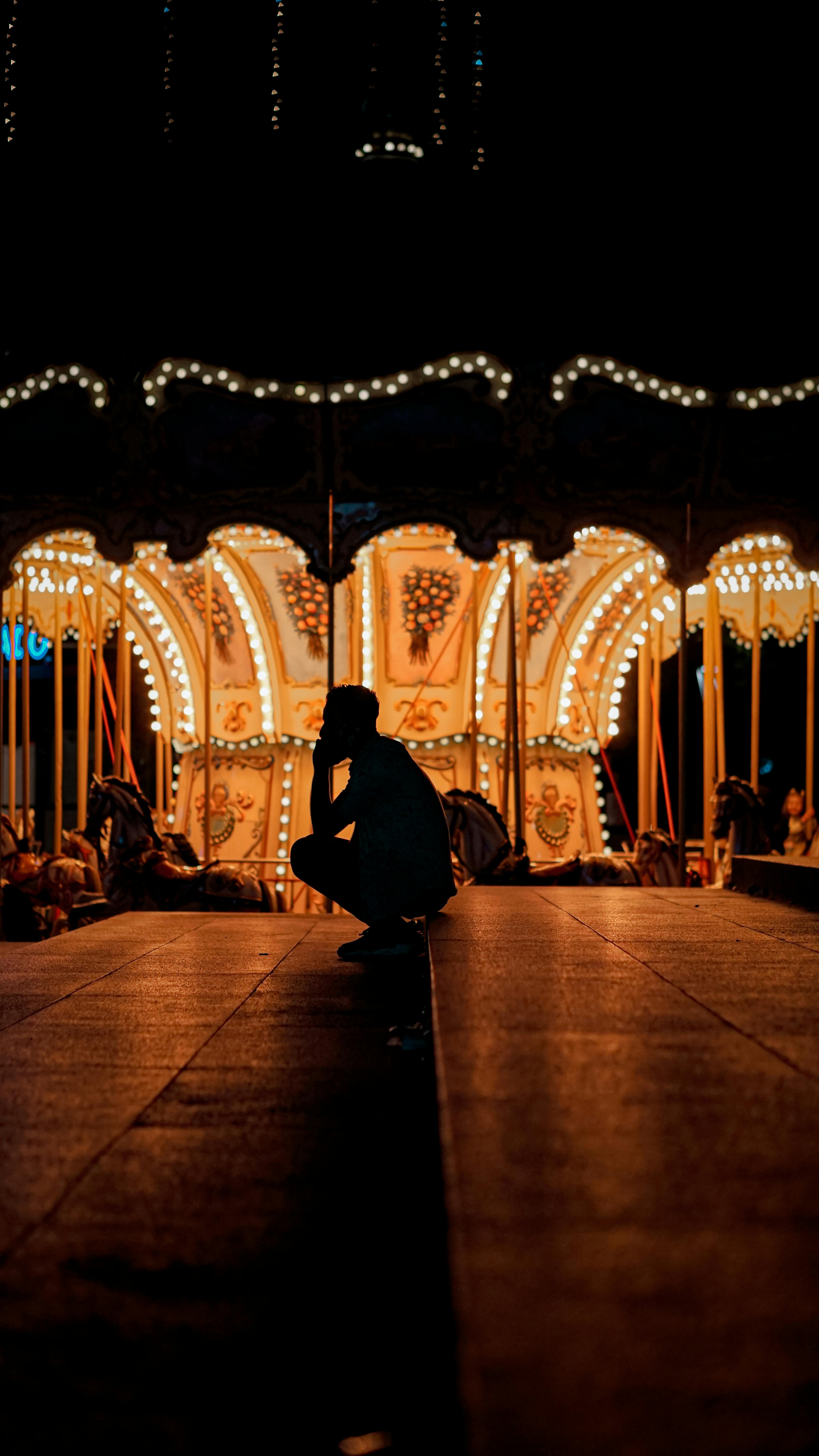 Silhouette at Illuminated Carousel, Bursa Night · Free Stock Photo