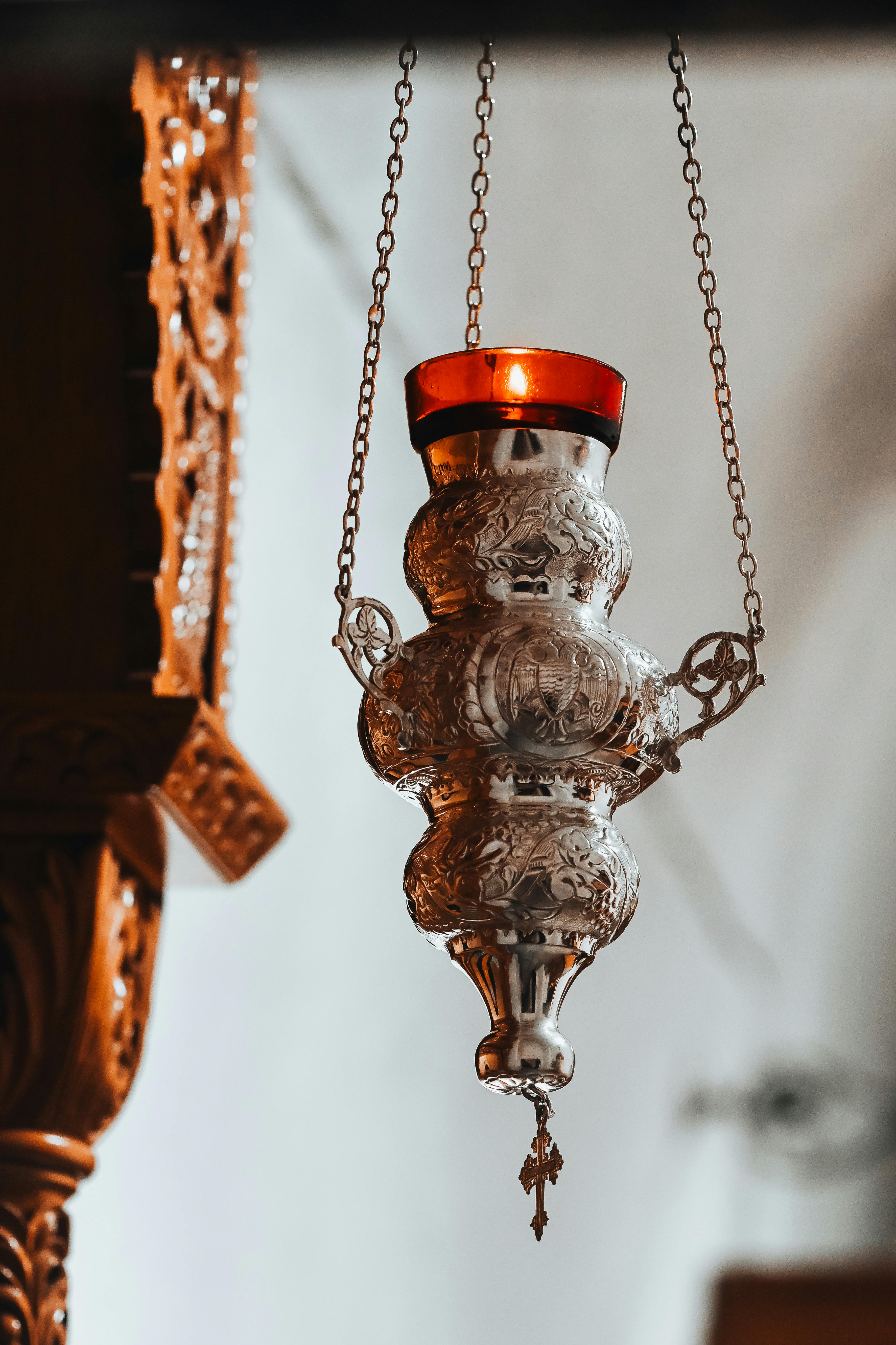 Ornate Silver Church Lamp Hanging Indoors · Free Stock Photo