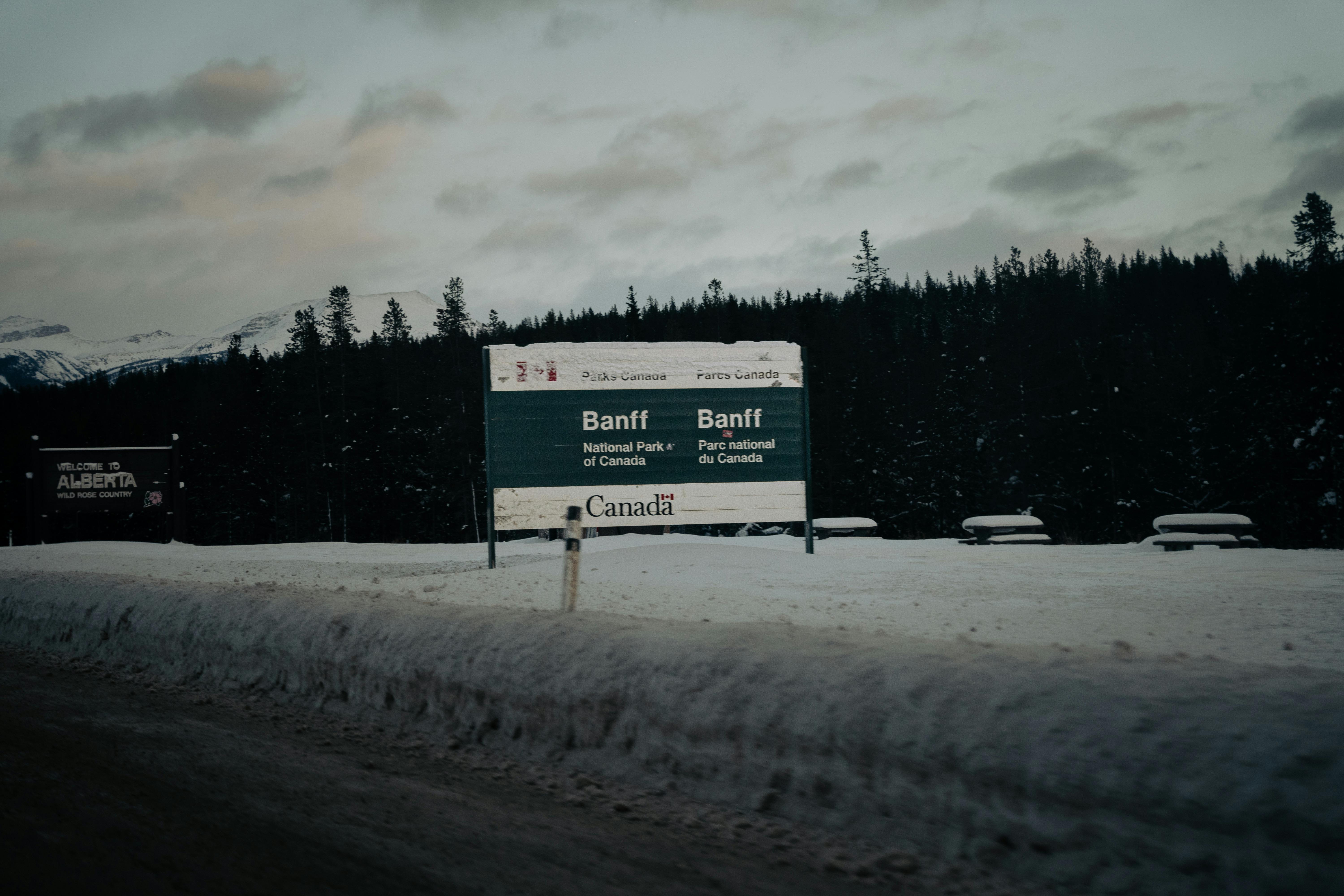Winter View of Banff National Park Sign · Free Stock Photo