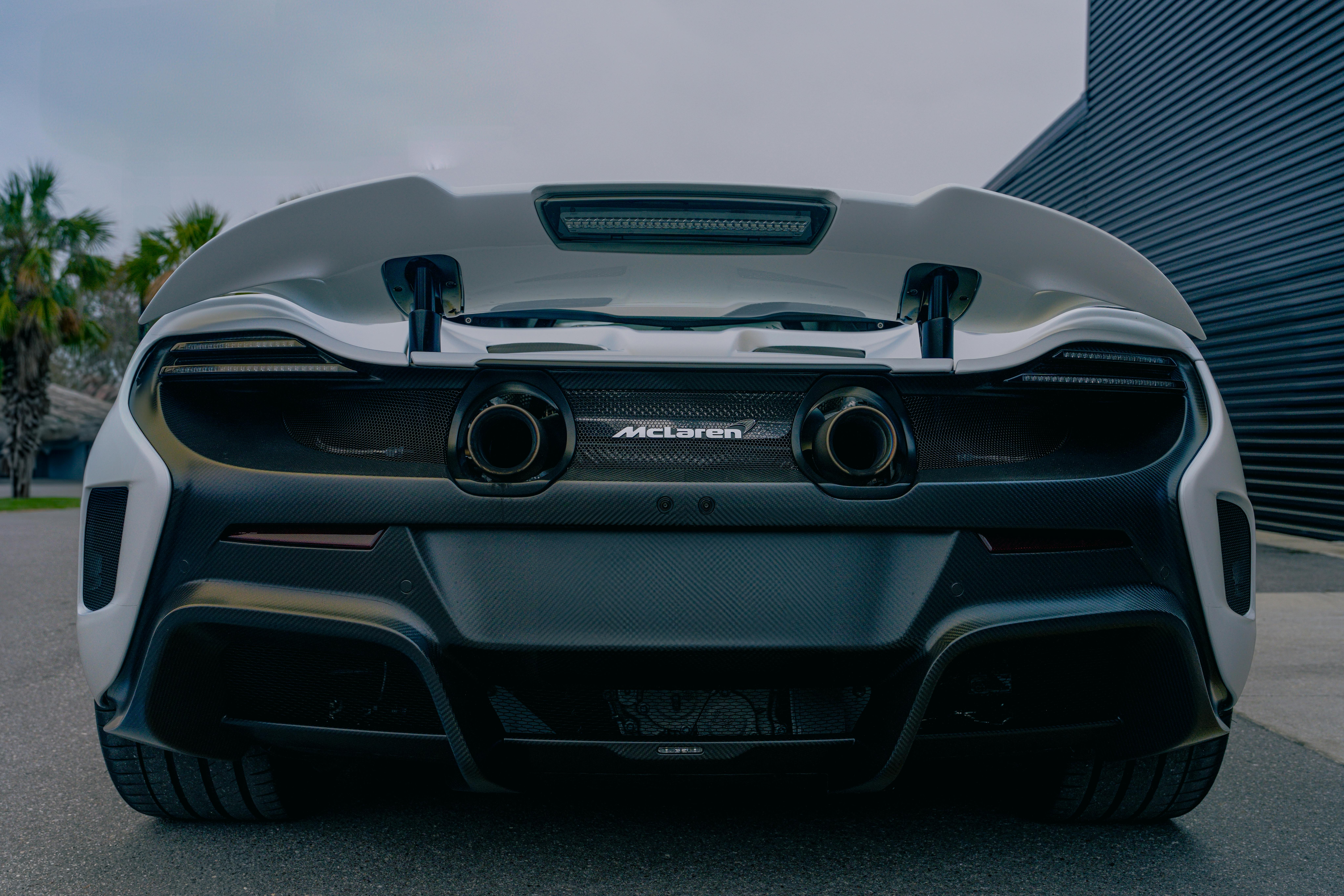 Rear view of a sleek sports car on pavement · Free Stock Photo