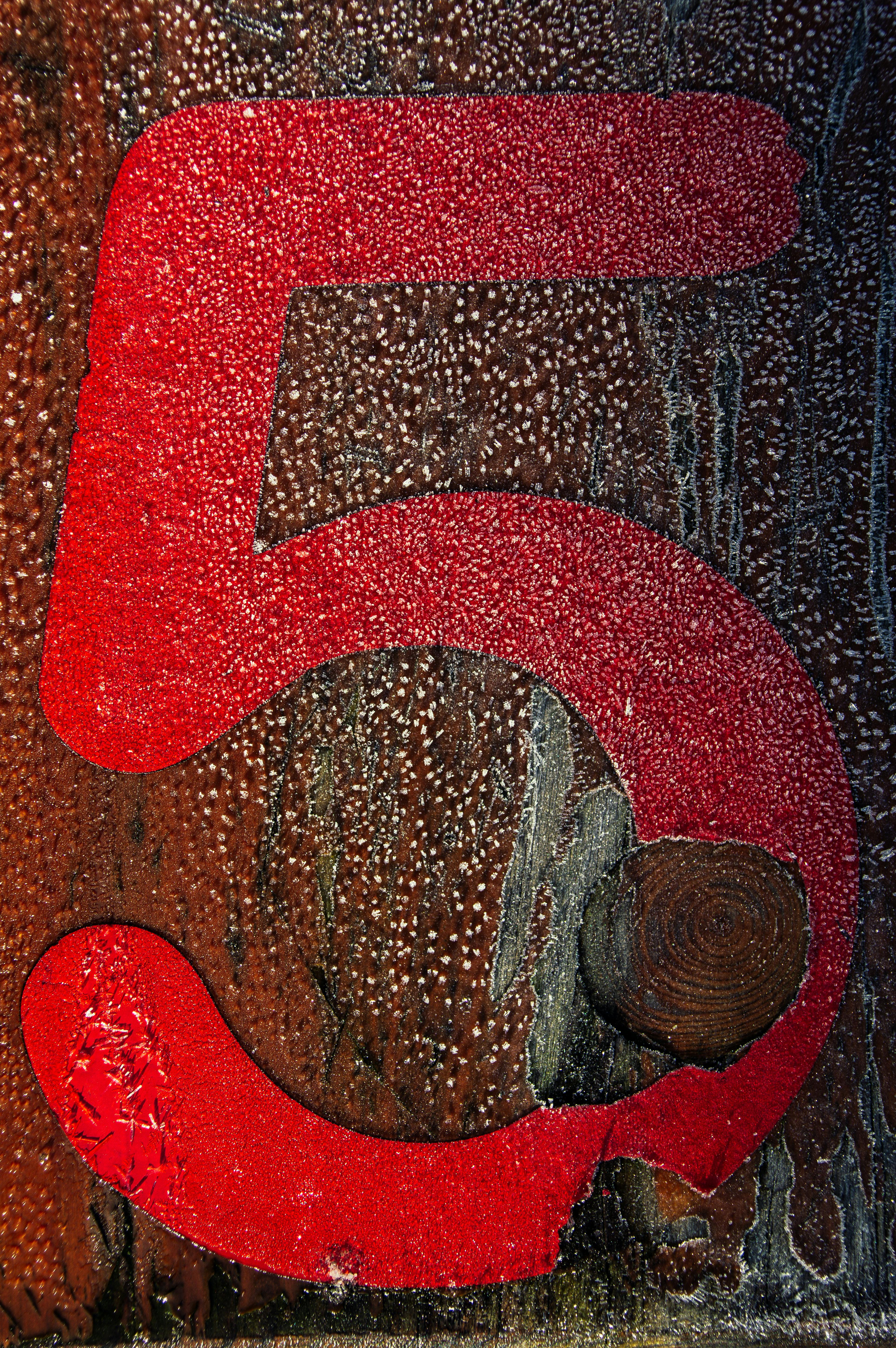 Bold Red Number Five on Frosty Surface · Free Stock Photo