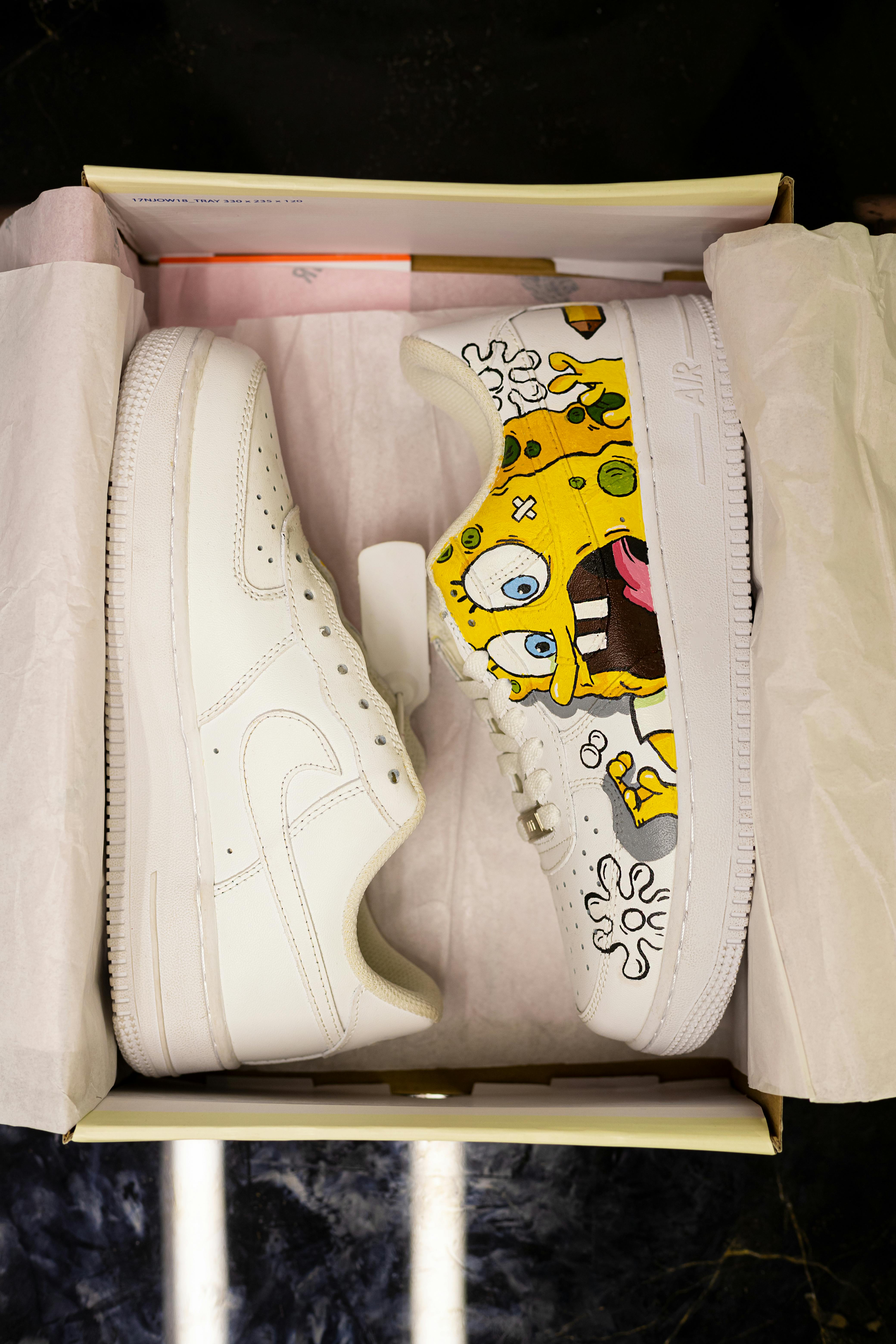 Creative Custom Cartoon Art Sneakers in Box · Free Stock Photo