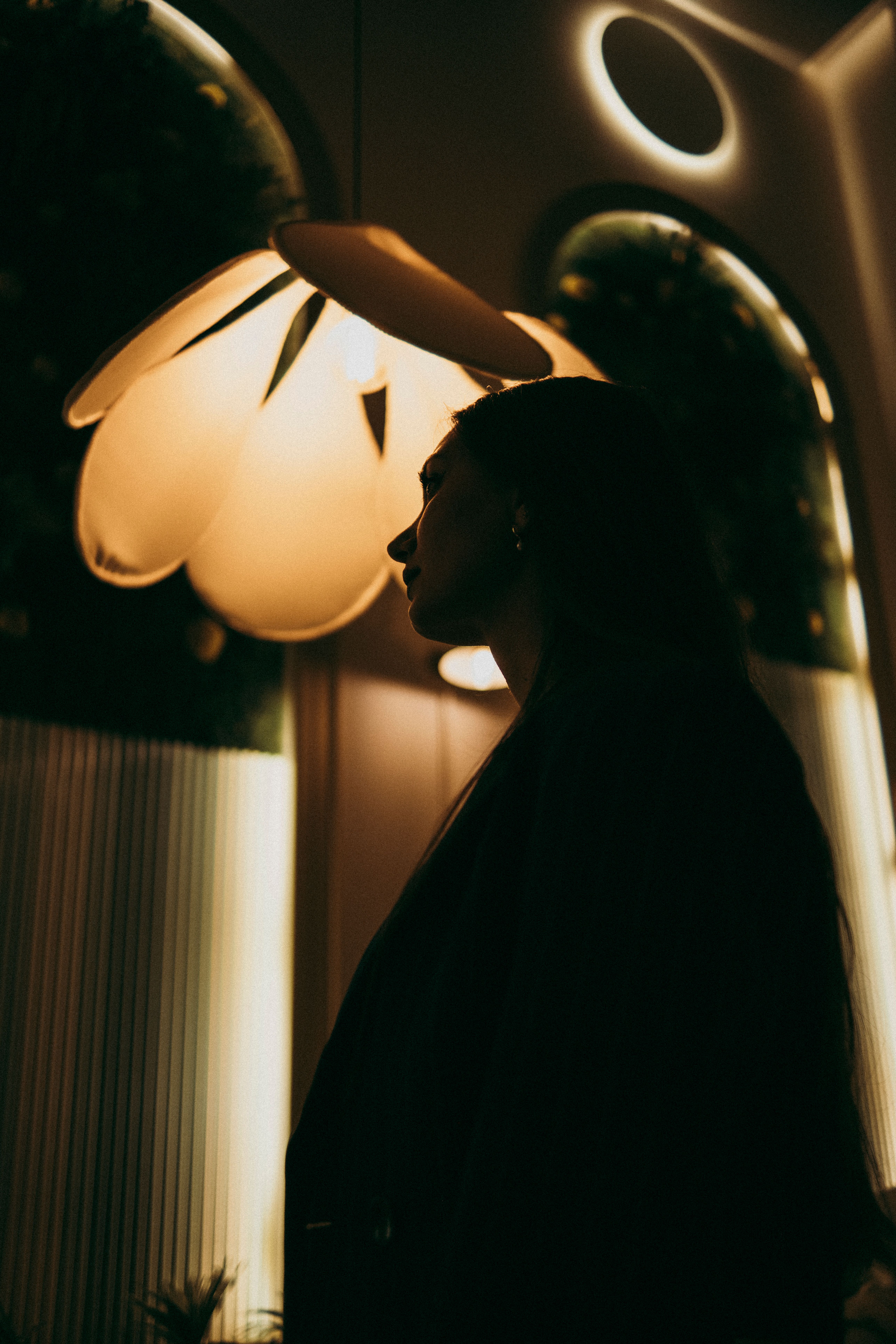 Silhouette of Person under Artistic Lighting Fixture · Free Stock Photo