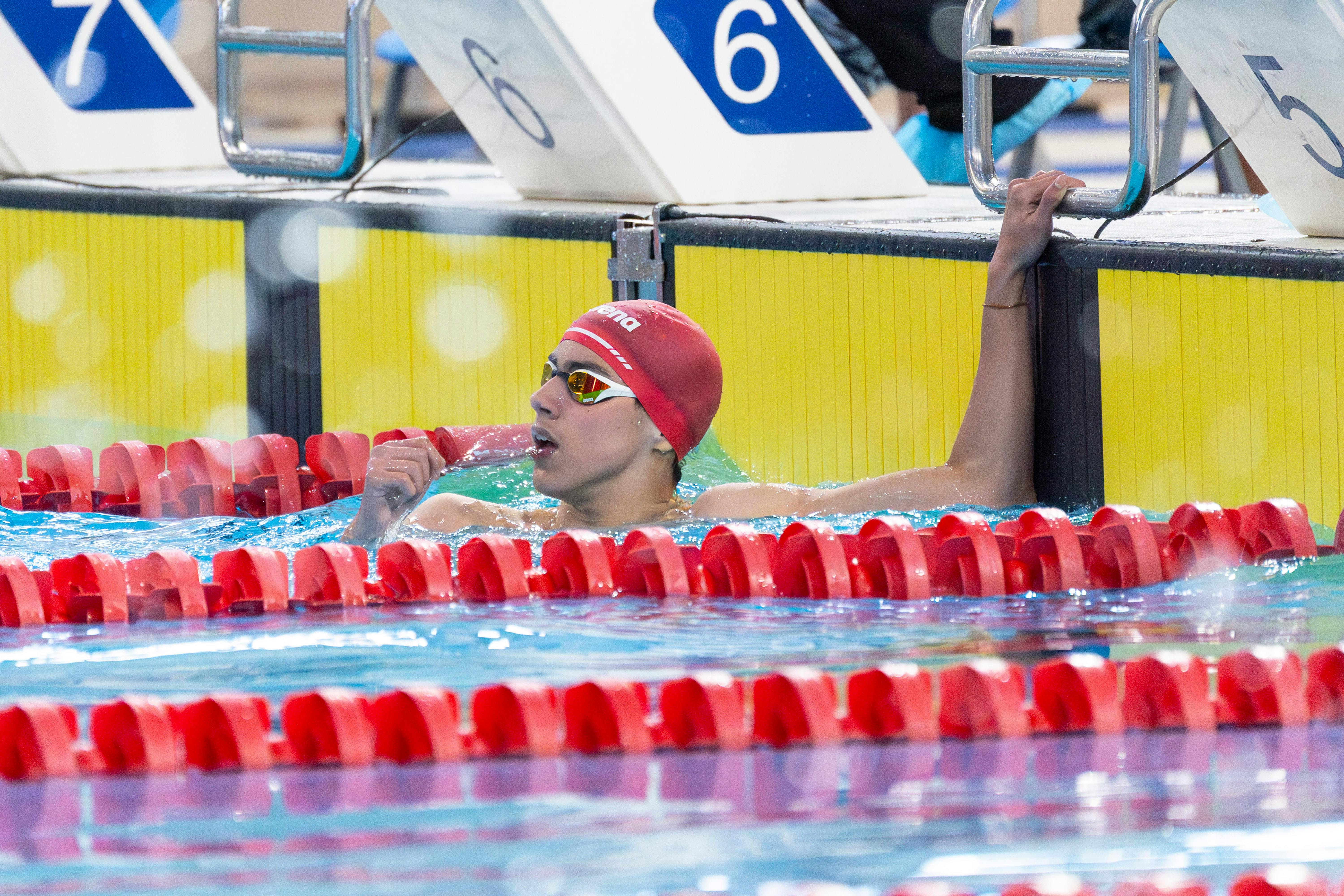 Competitive Swimmer Reaches Finish Line in Race · Free Stock Photo