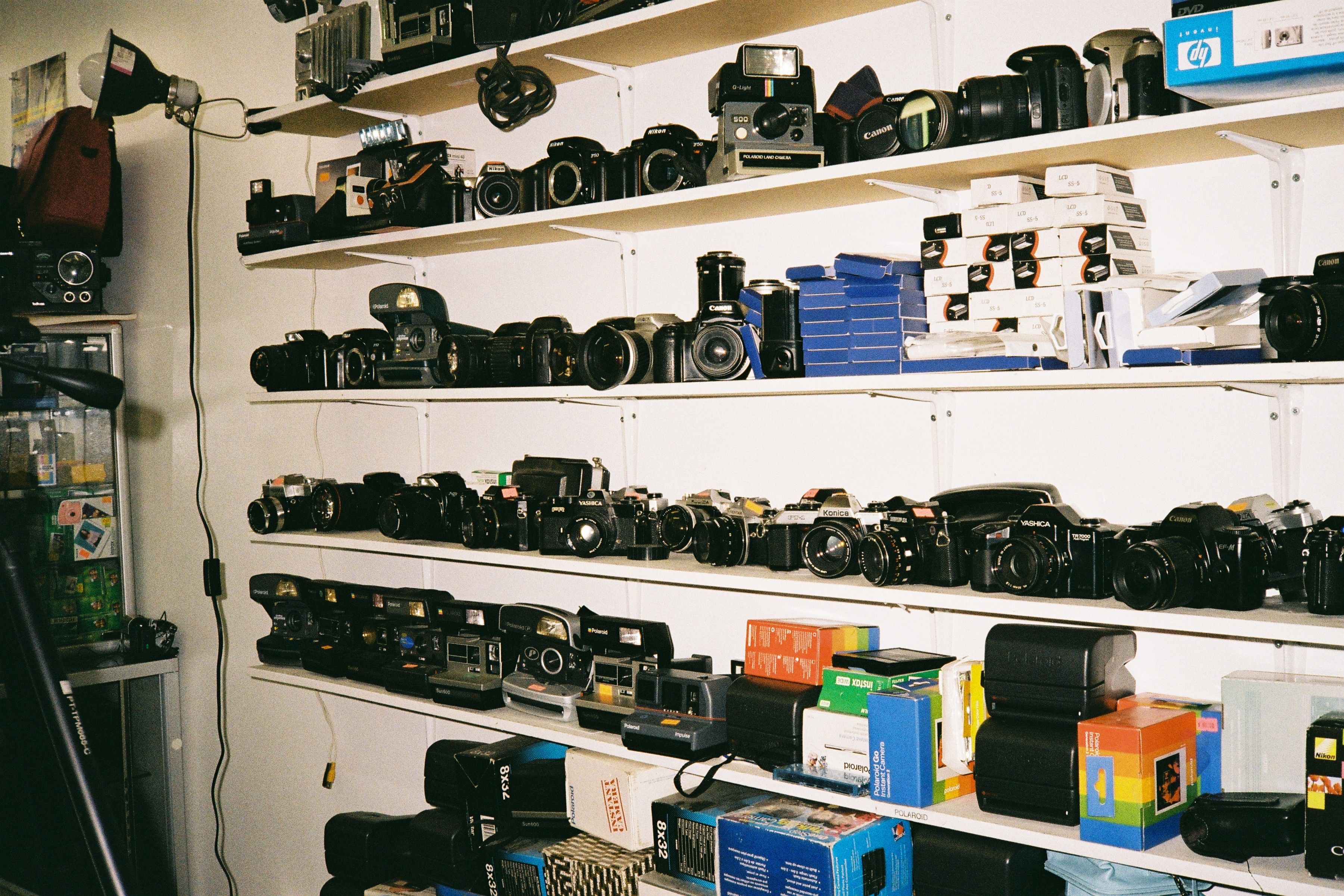 Vintage Camera Collection Display in Shop · Free Stock Photo