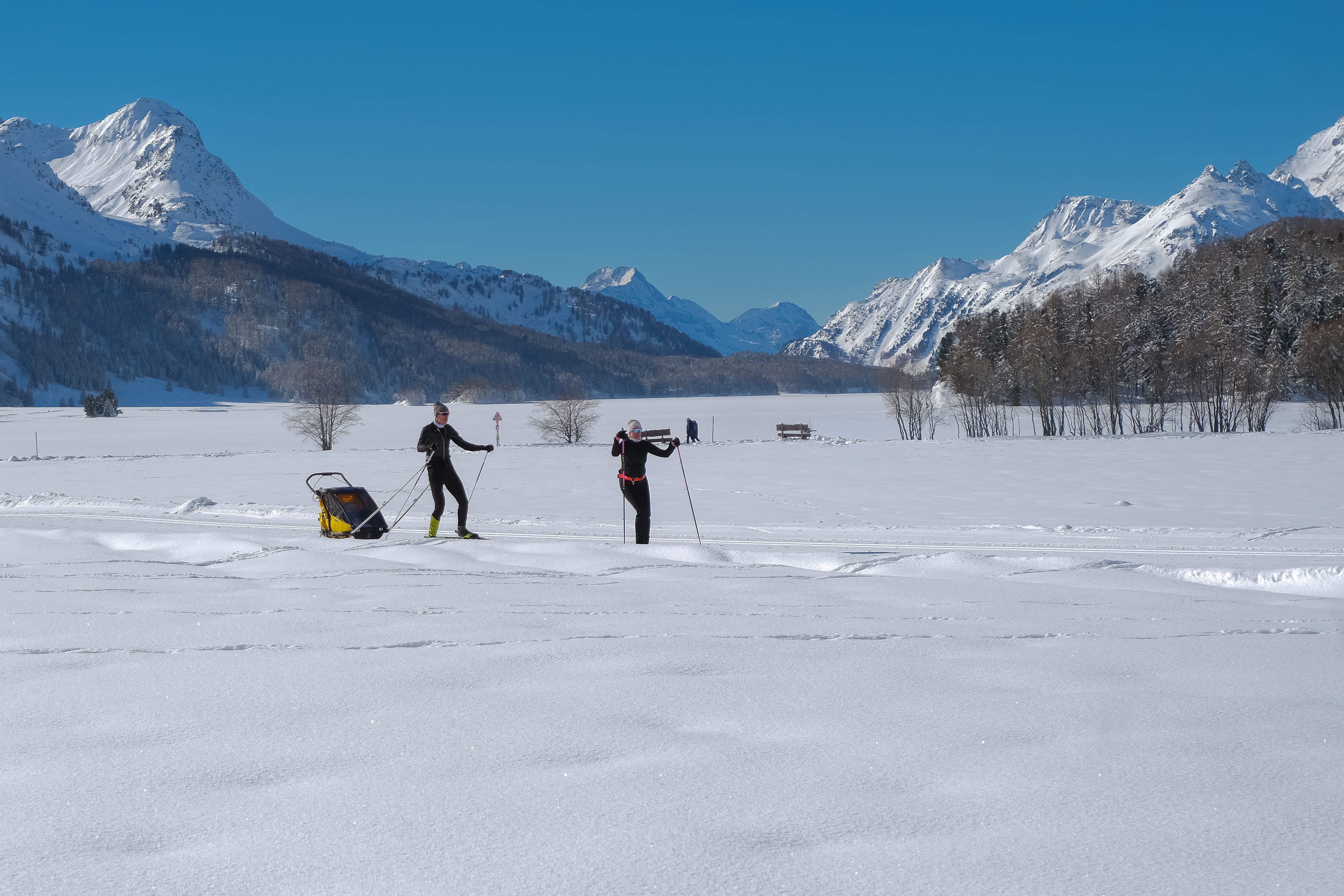 Cross-country skiing in snowy mountains · Free Stock Photo