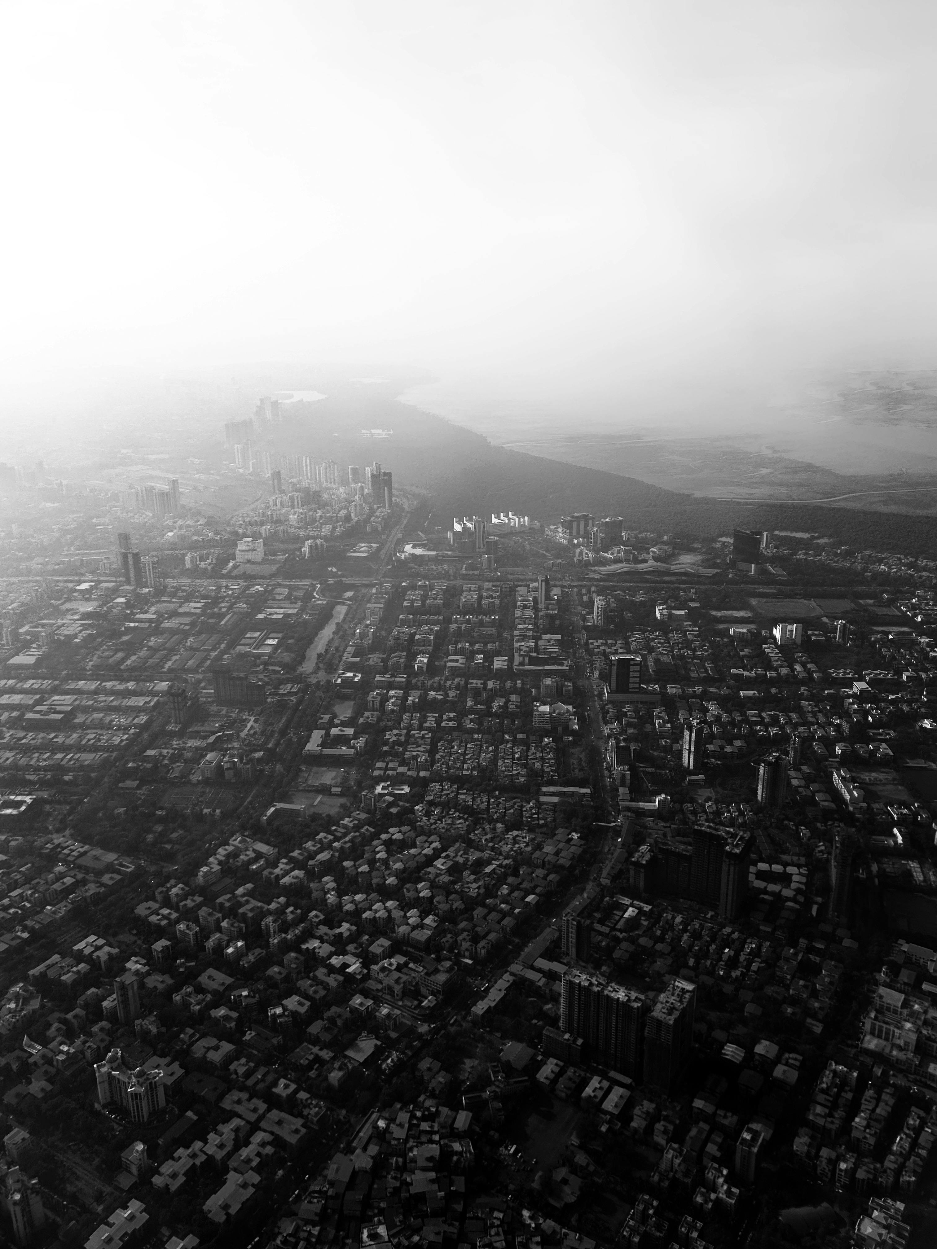 Aerial View of Urban Cityscape in Black and White · Free Stock Photo
