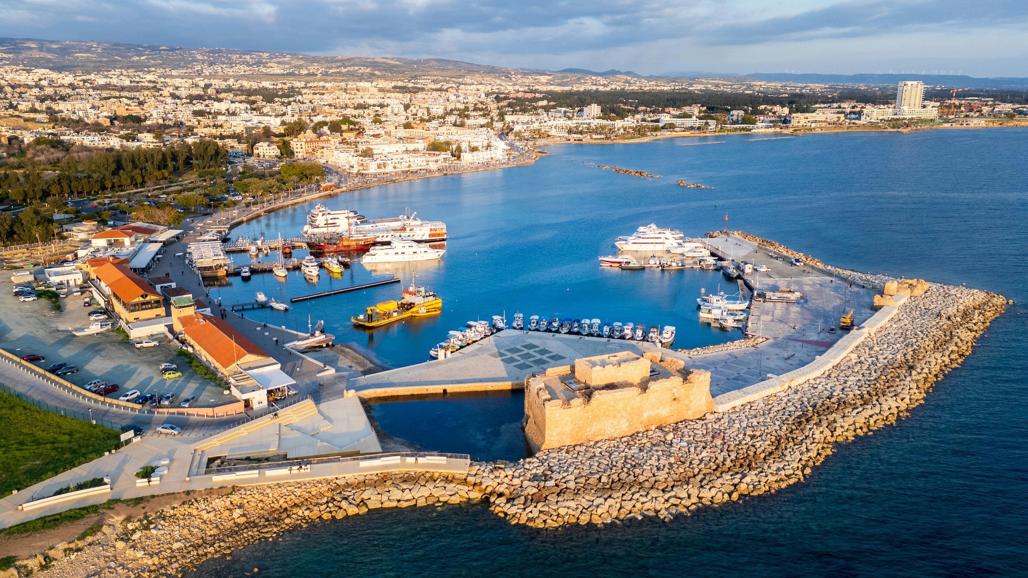 Aerial View of Paphos Harbor and Fort, Cyprus · Free Stock Photo
