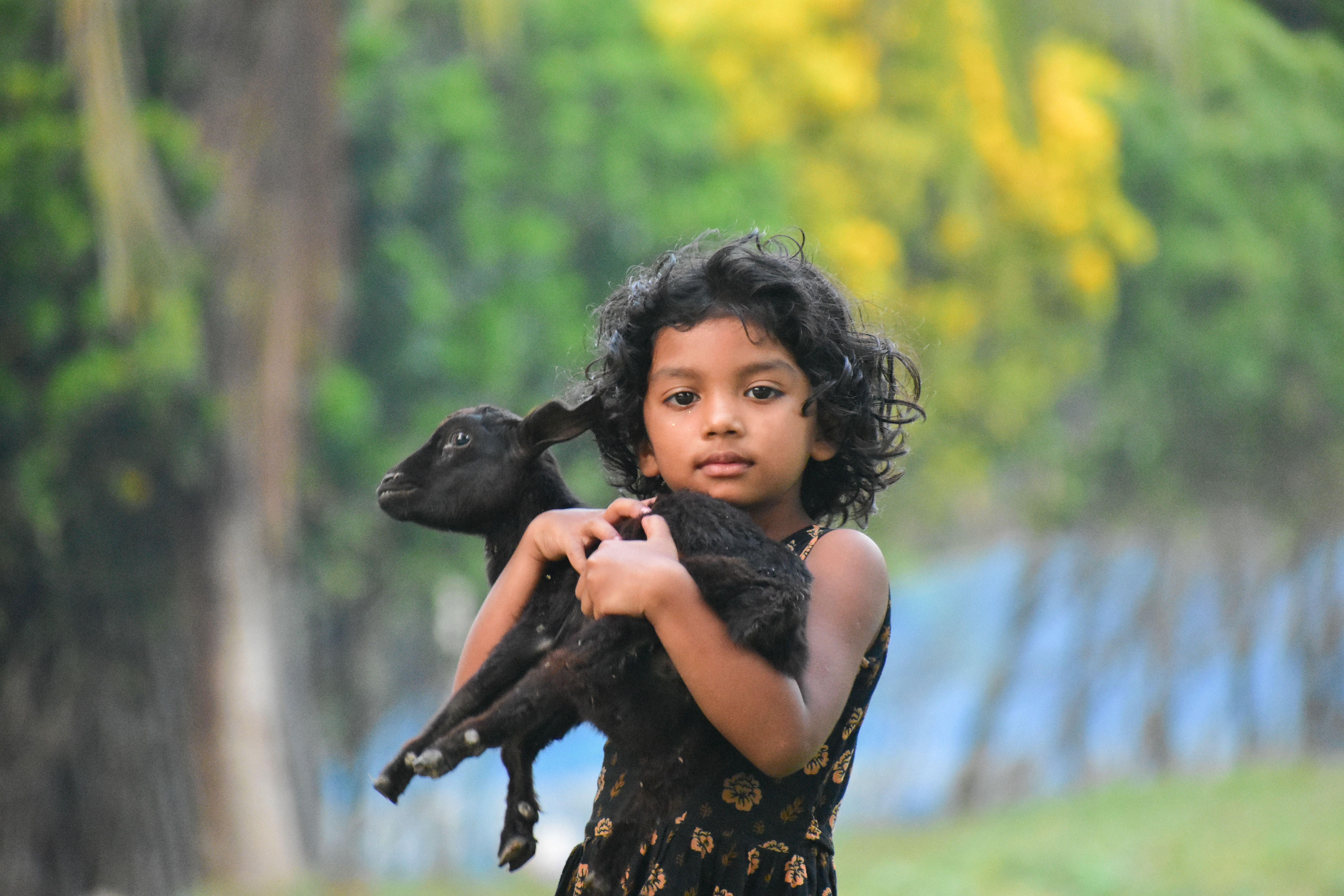 Joyful Child with a Baby Goat in Bangladesh · Free Stock Photo