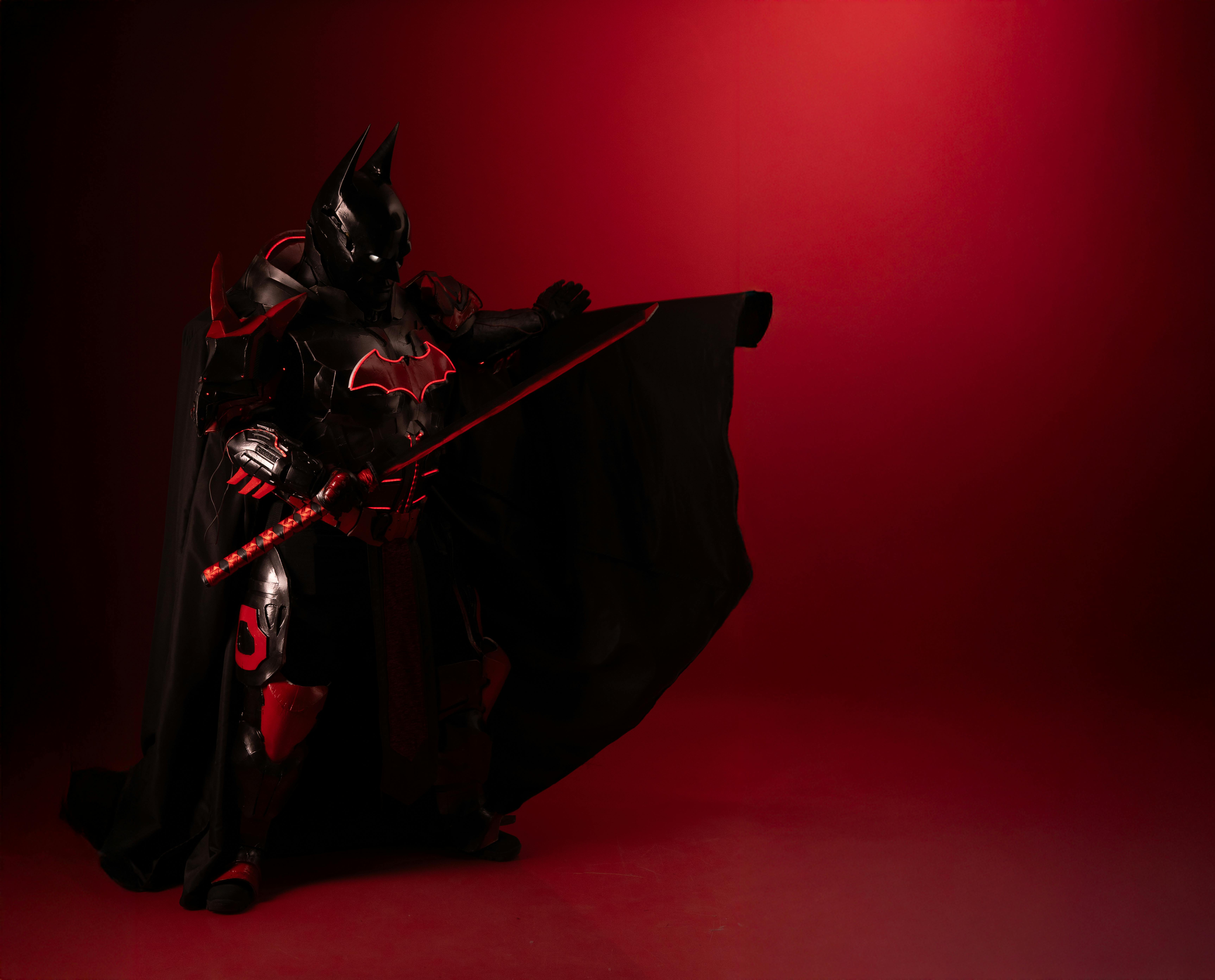 Dramatic Superhero Cosplay with Red and Black Costume · Free Stock Photo
