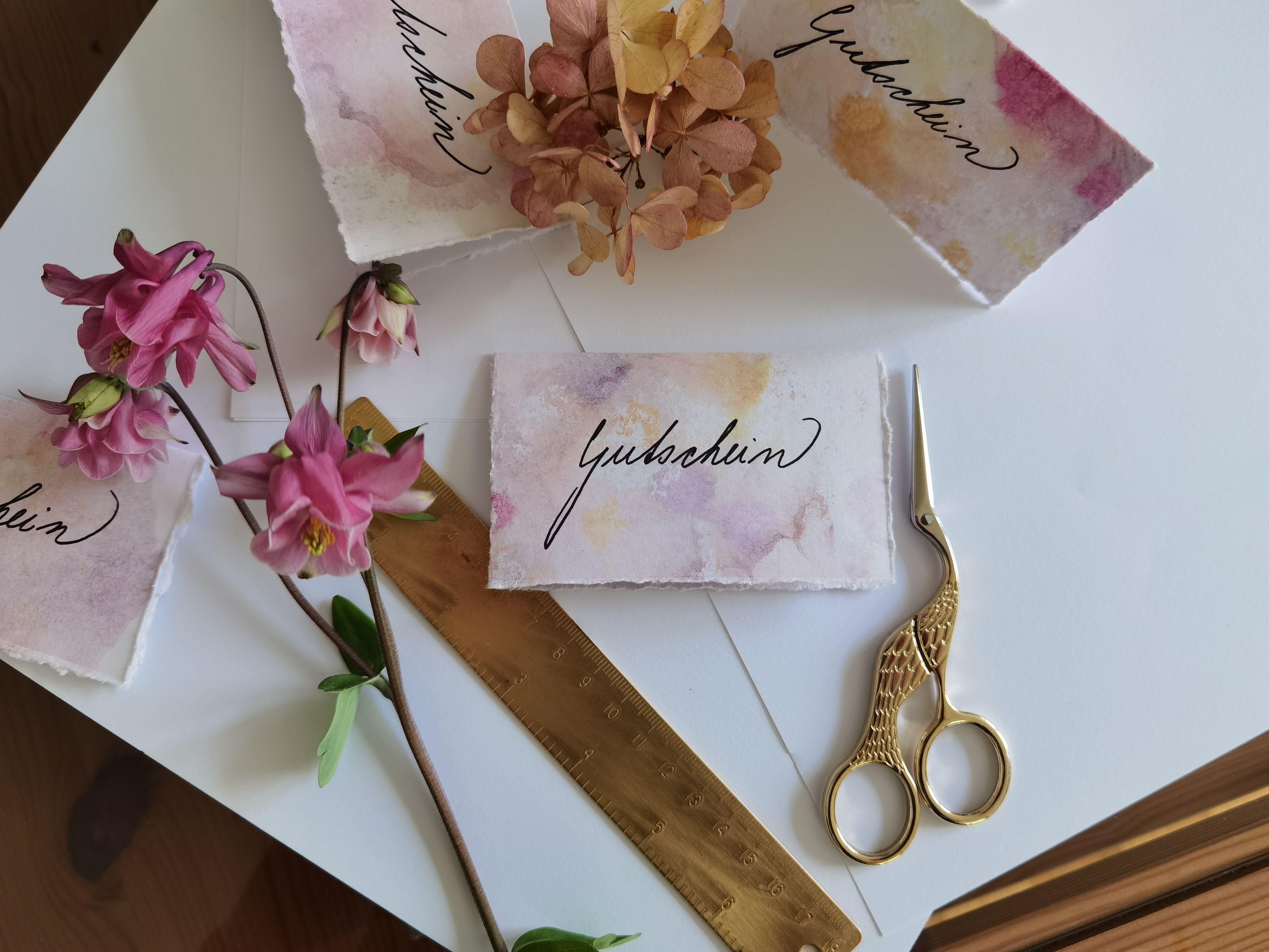 Artistic Flat Lay with Flowers and Handmade Cards · Free Stock Photo