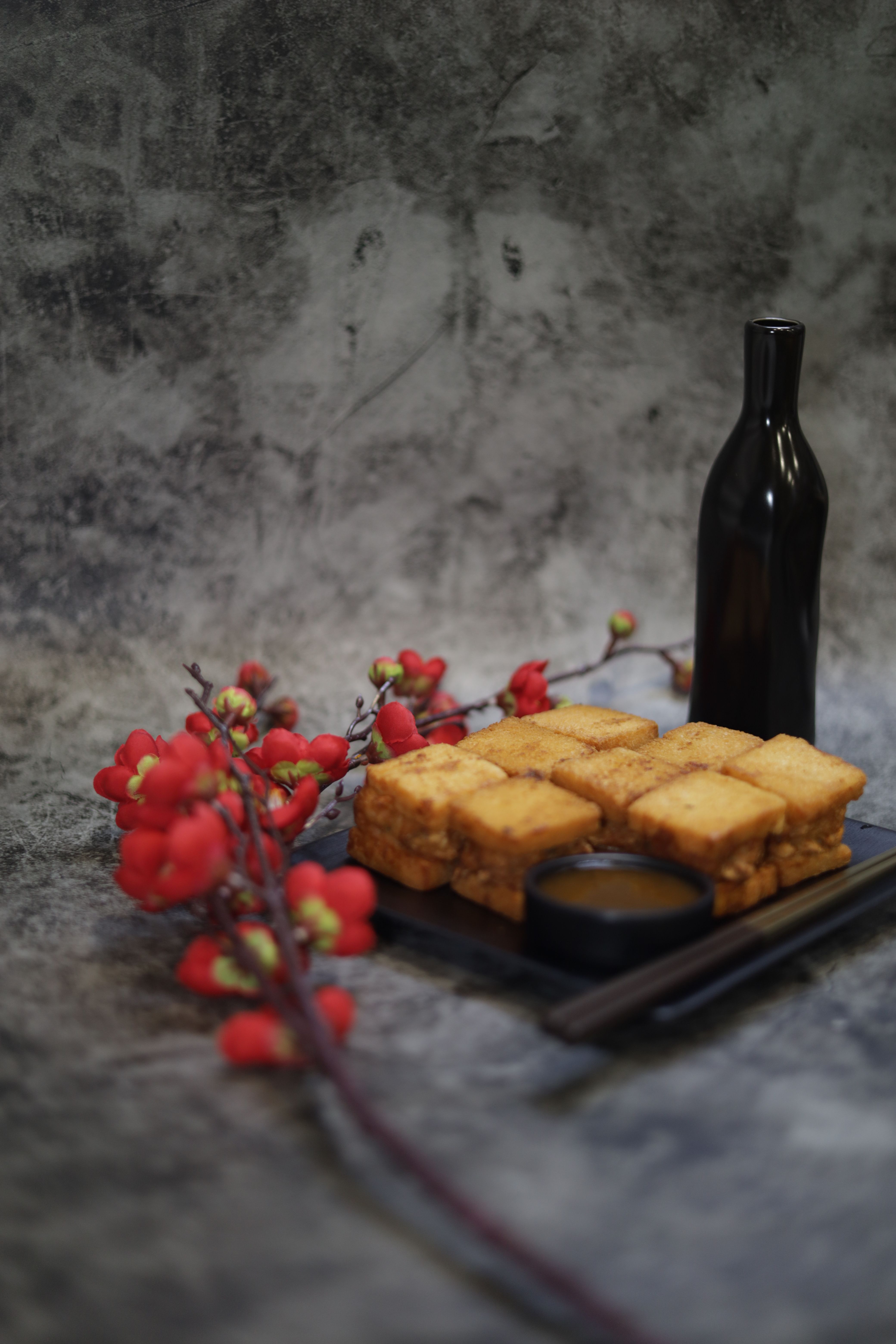 Fried Tofu with Sauce and Decorative Branch · Free Stock Photo