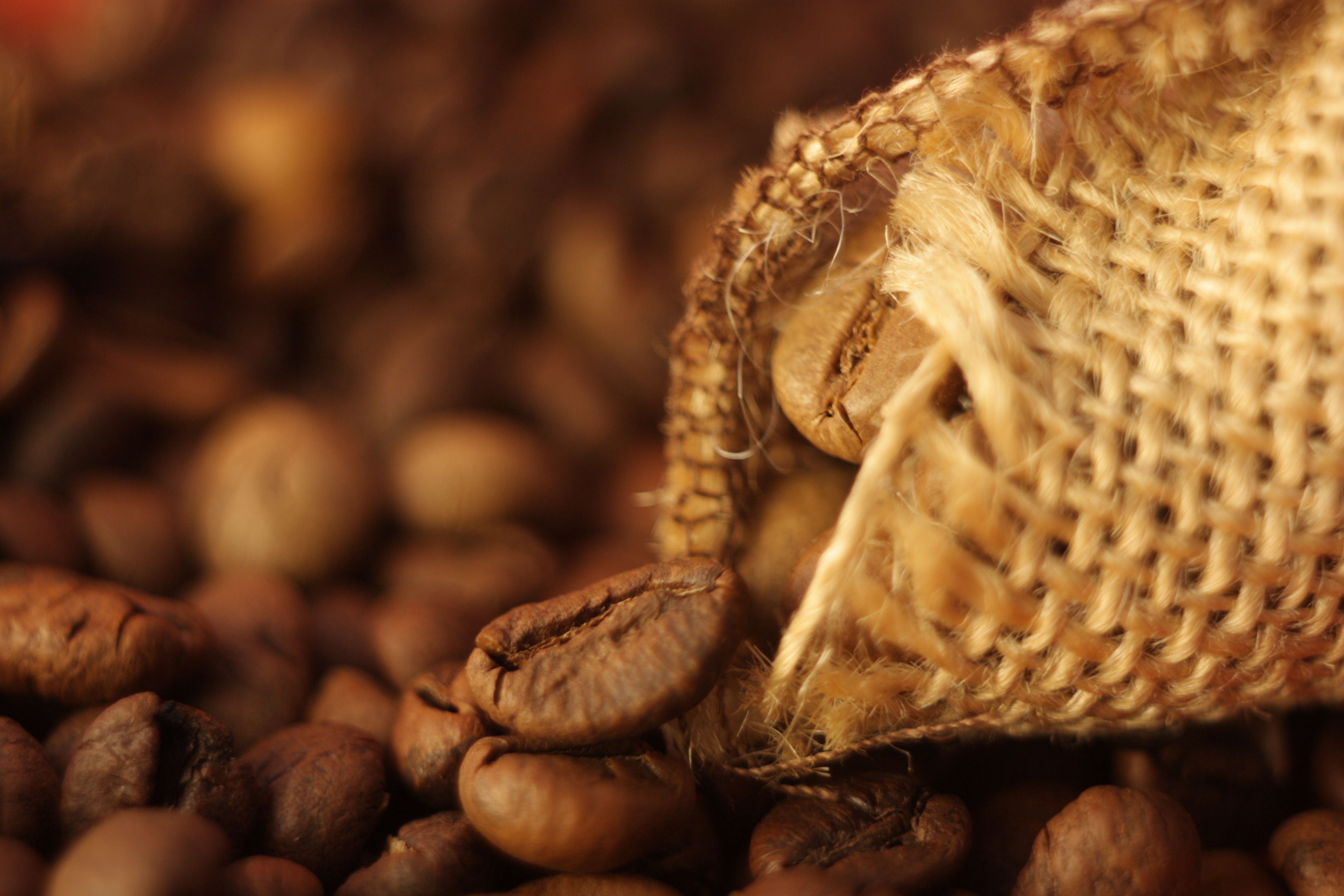 Grãos De Café Rústicos Em Saco De Estopa Close Up · Foto profissional ...