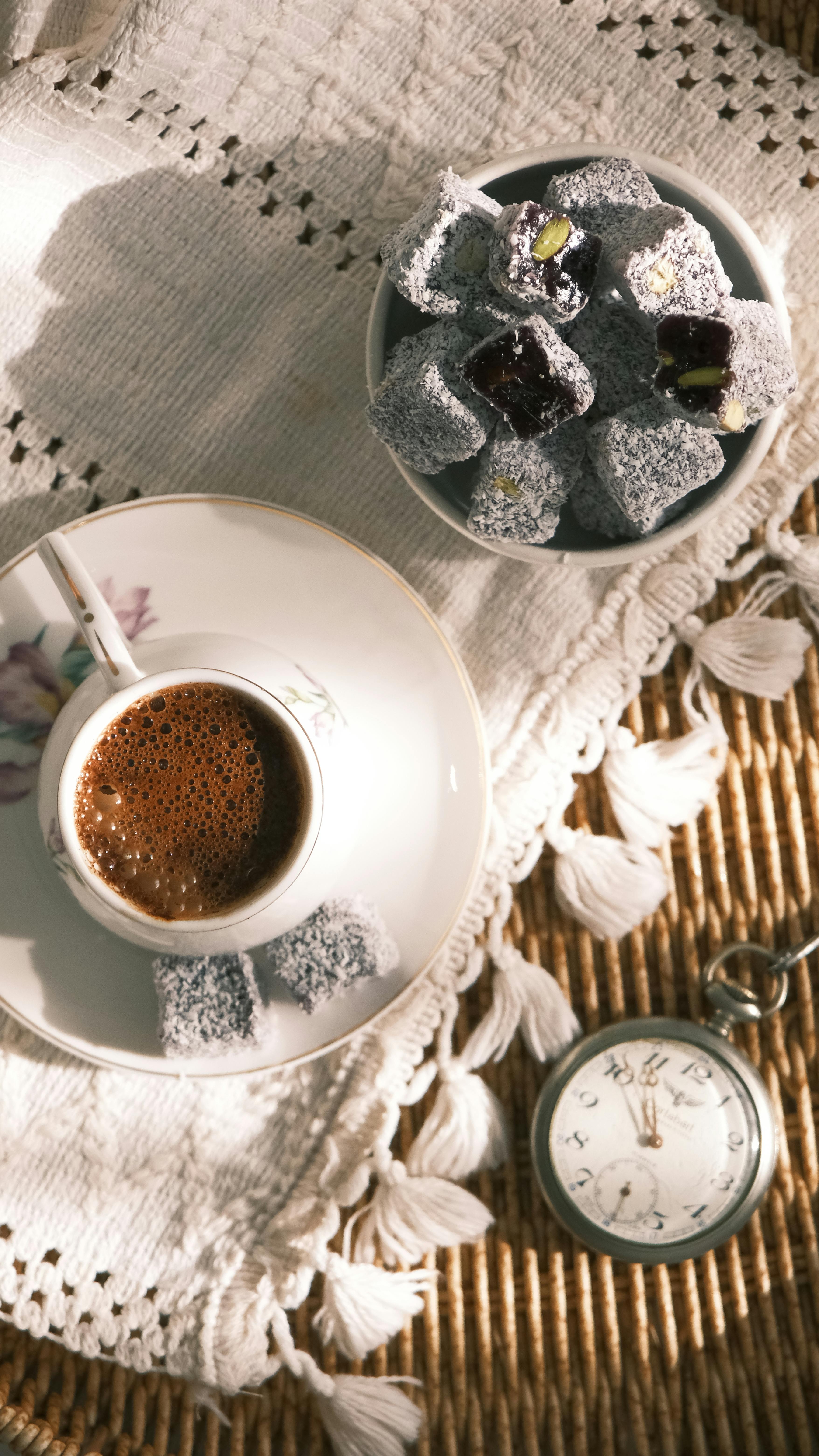 Elegant Coffee and Turkish Delight Scene · Free Stock Photo