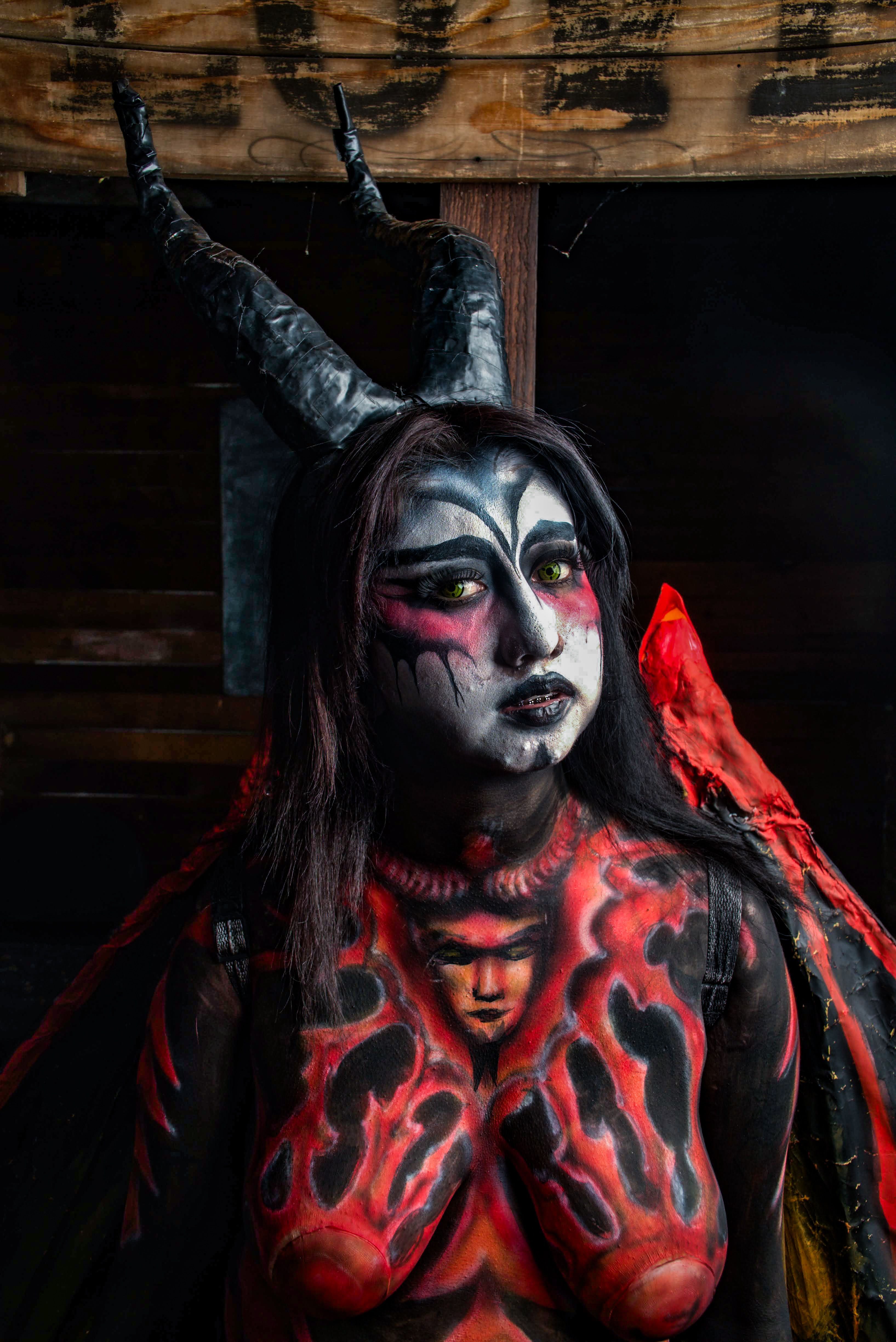 Dramatic Body Art with Horns and Paint · Free Stock Photo