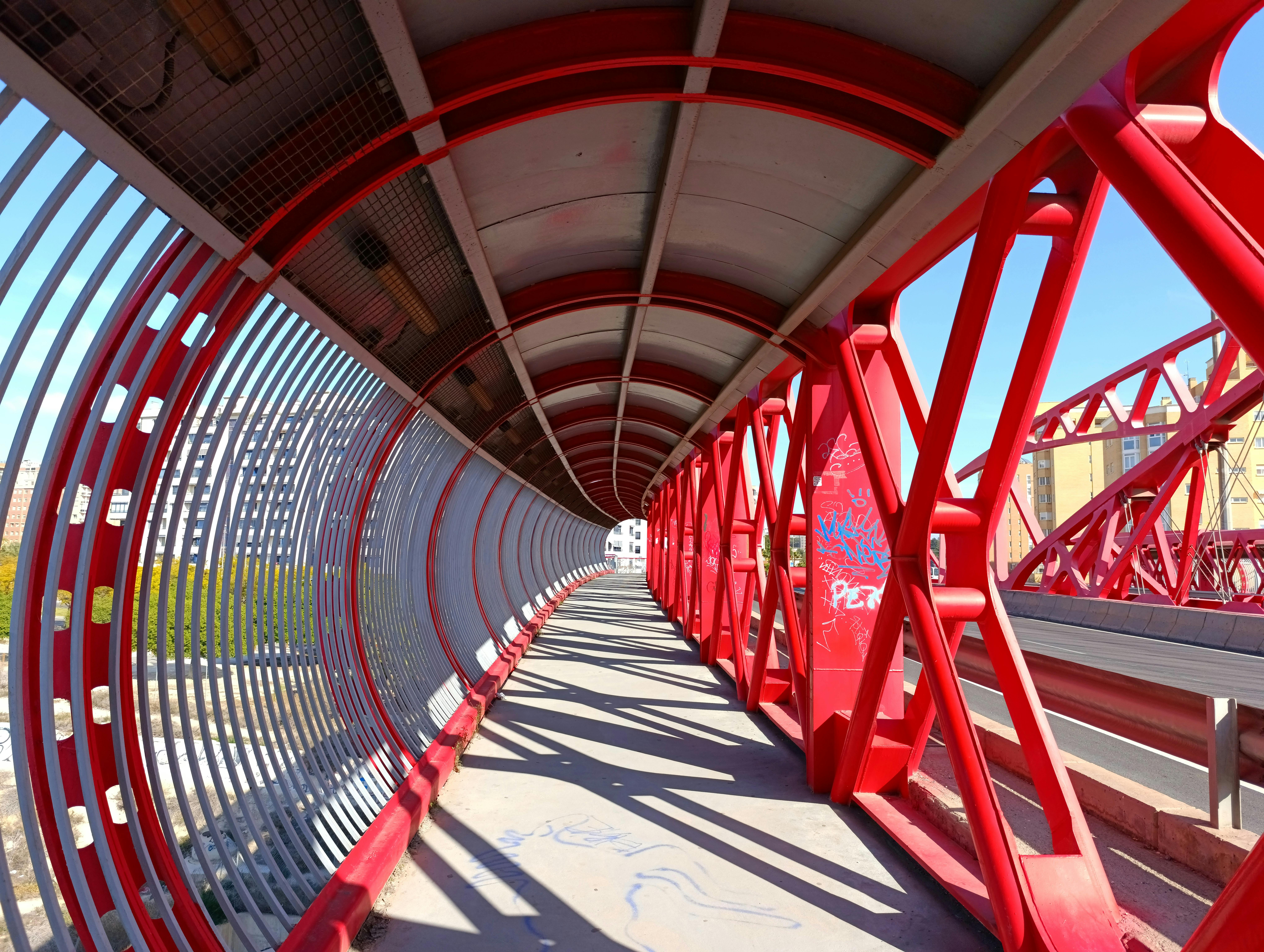 Modern Red Steel Bridge Walkway in Alicante, Spain · Free Stock Photo