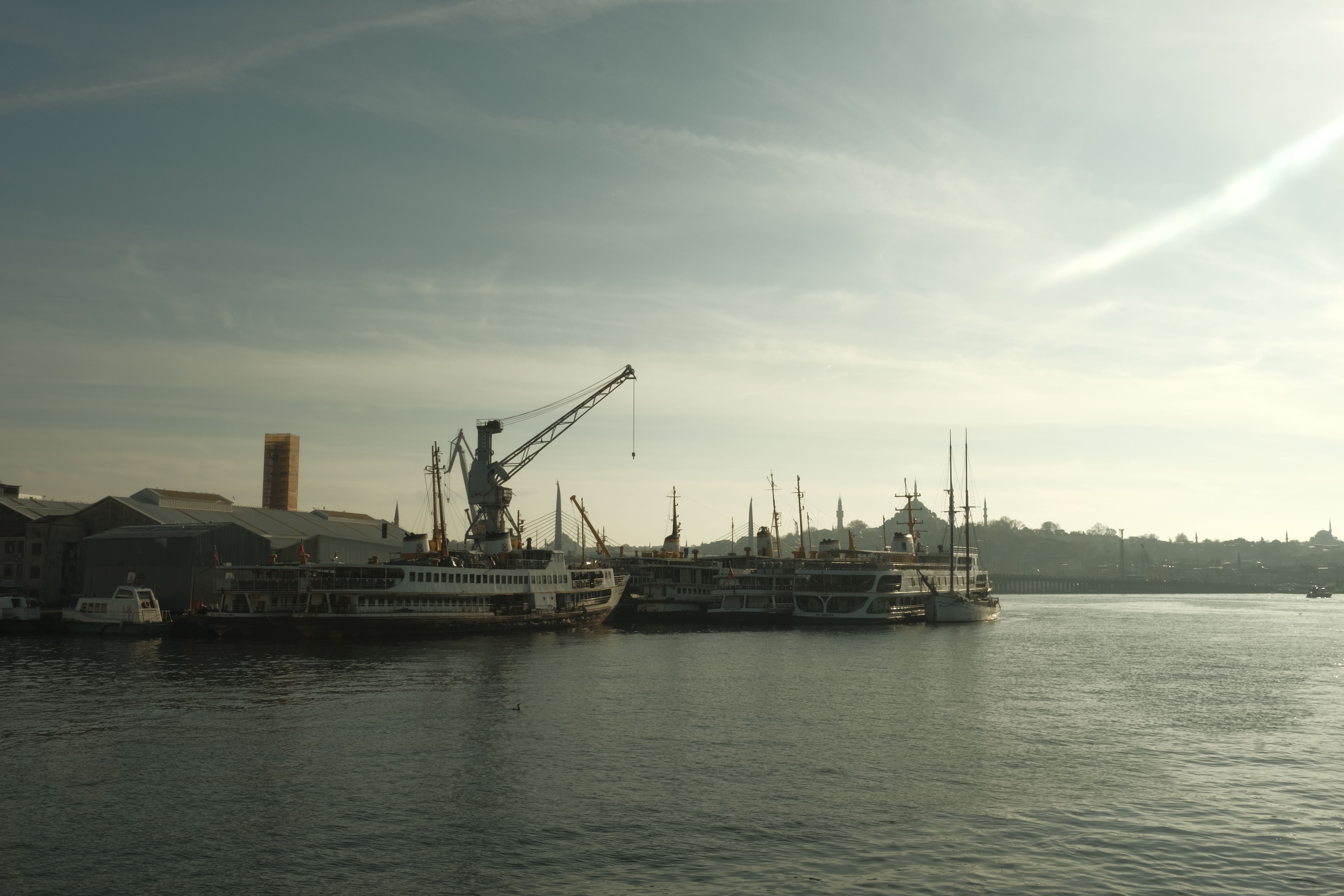 Istanbul Harbor with Ferry and Crane in View · Free Stock Photo