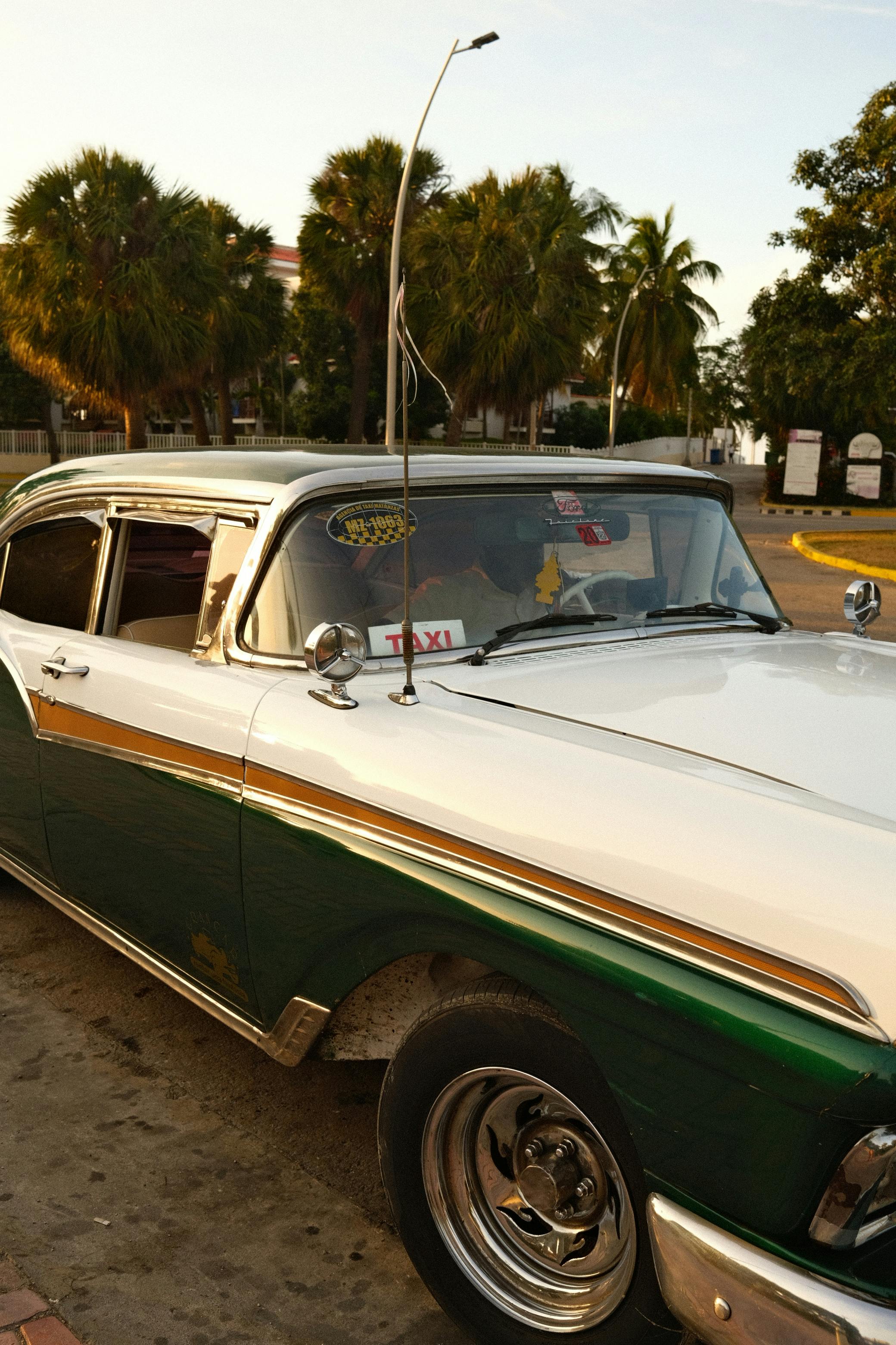 Vintage Green Classic Car in Tropical Setting · Free Stock Photo