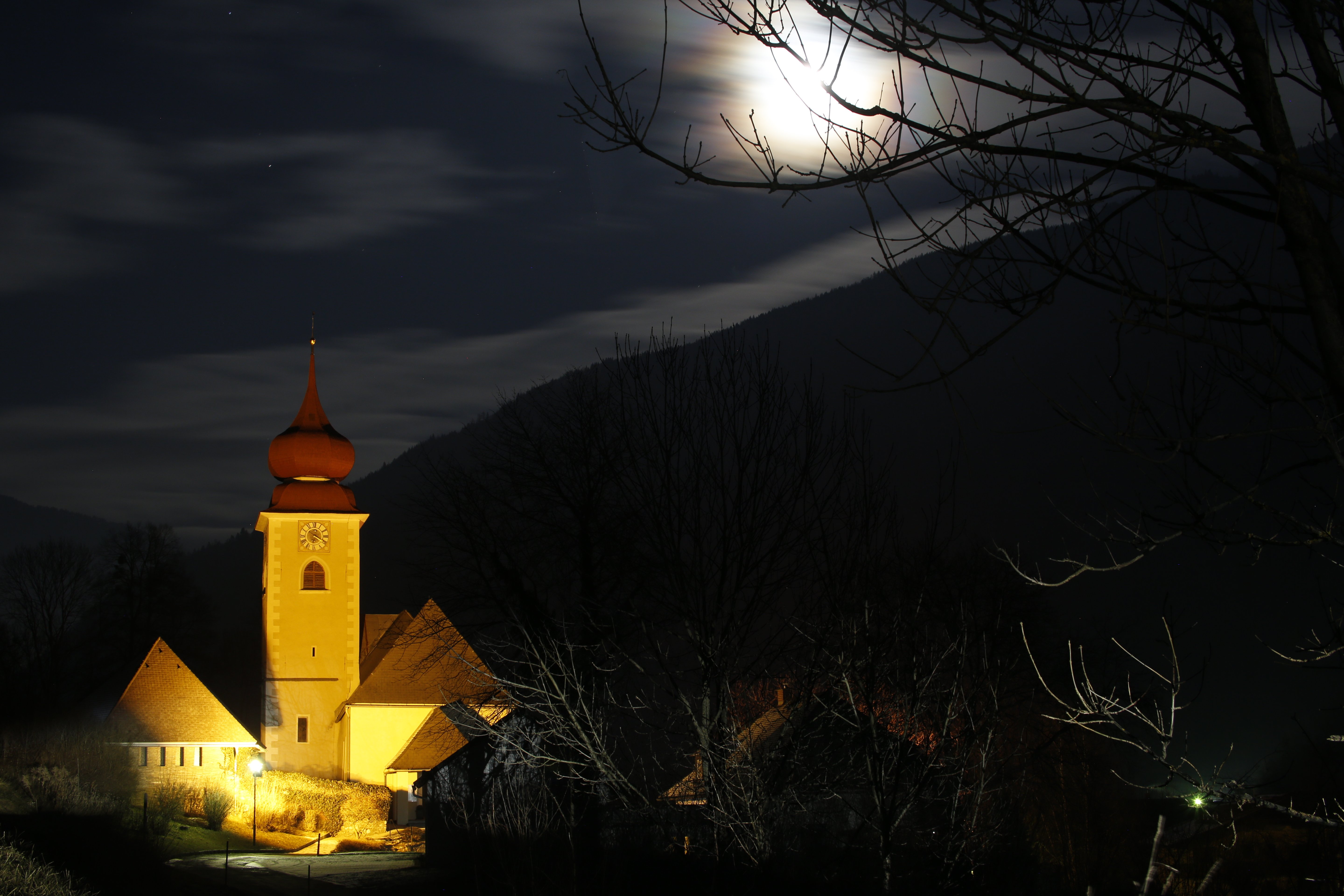 Enchanting Night Scene of Church Under Moonlight · Free Stock Photo