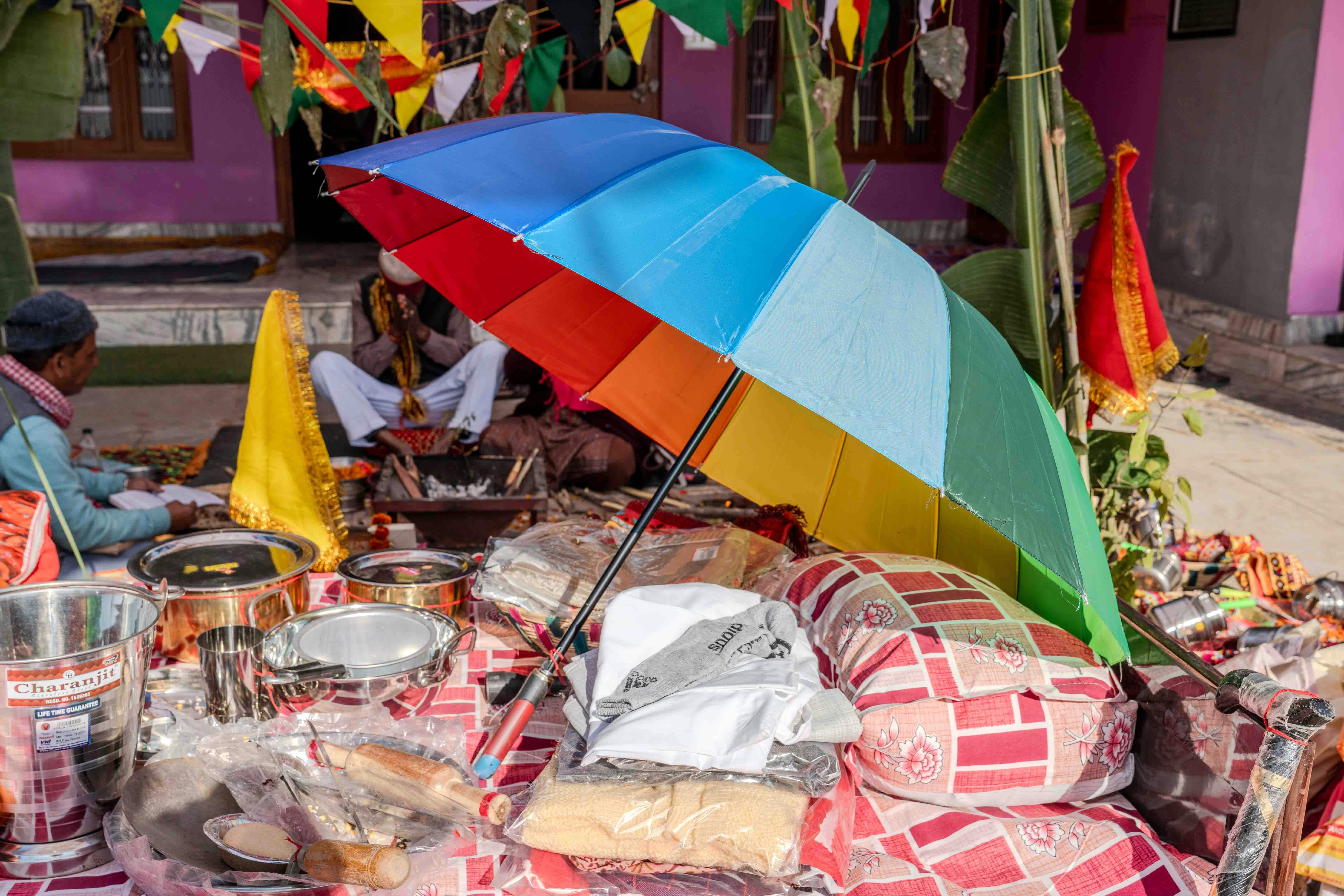 Colorful Festival Scene with Ritual Items · Free Stock Photo