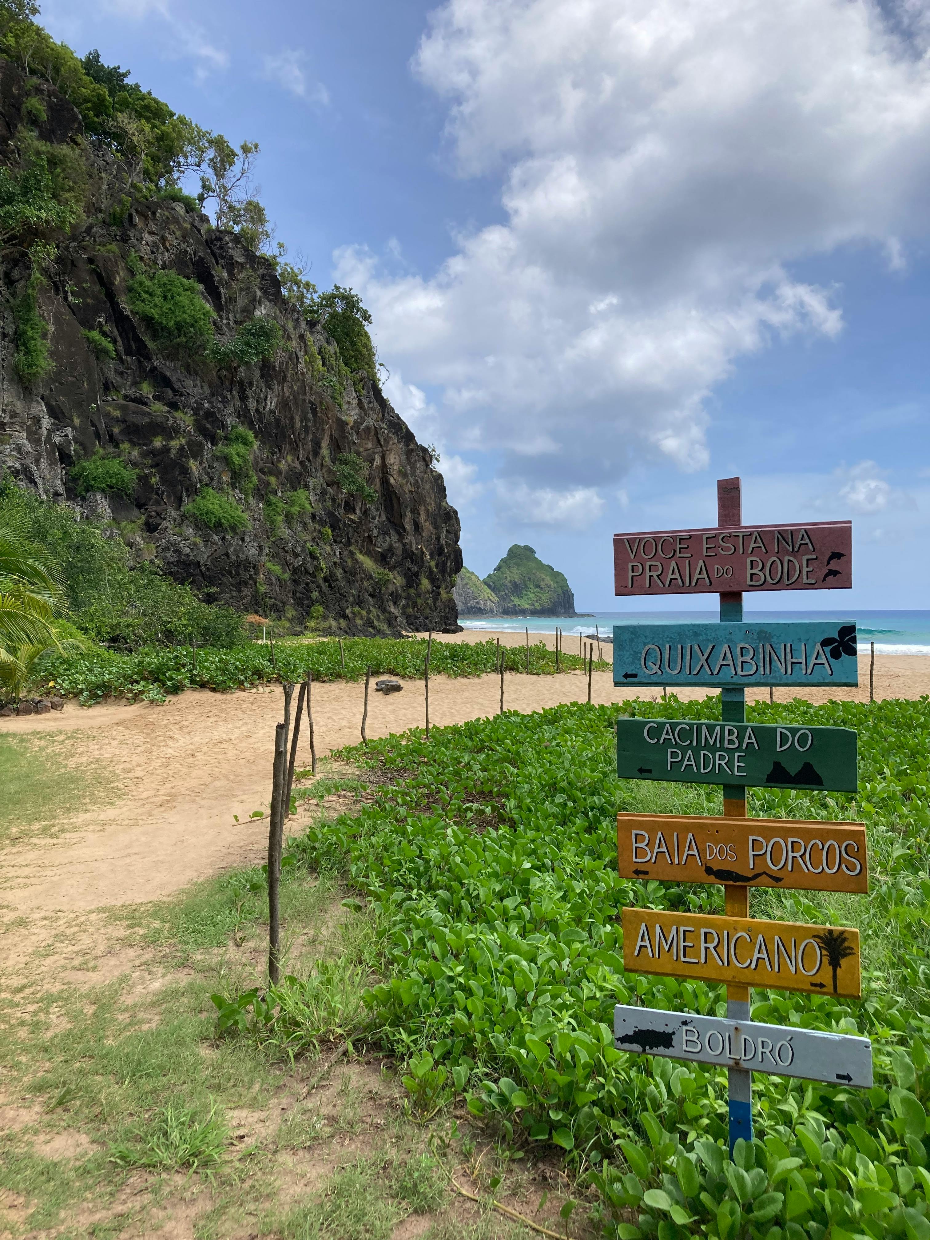Scenic Beach View with Directional Sign, Brazil · Free Stock Photo
