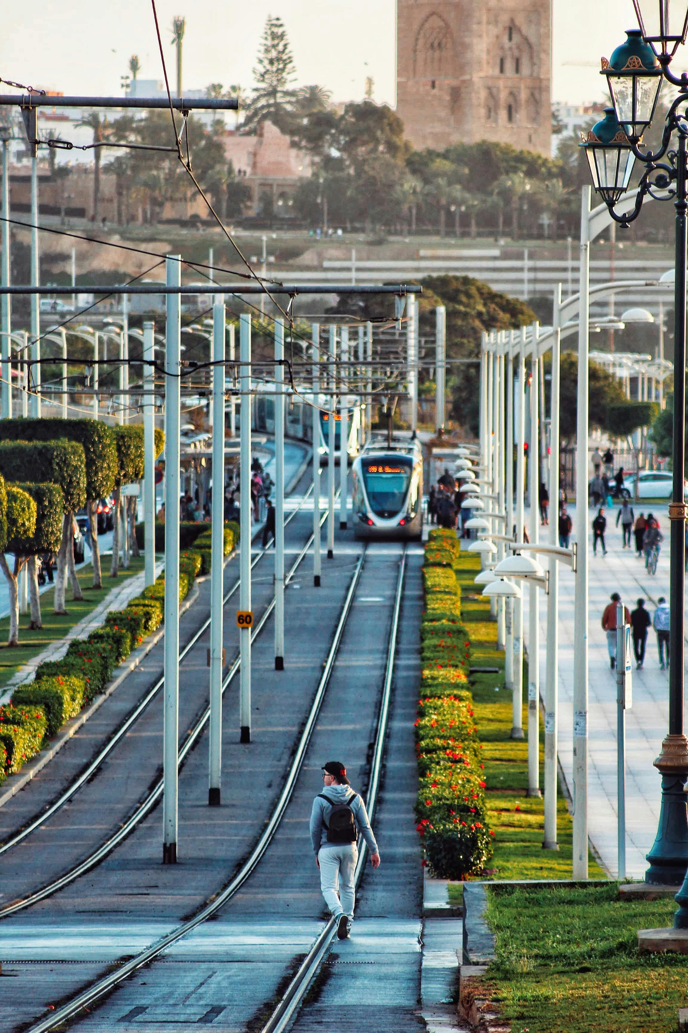 Tramway in Rabat with Hassan Tower in Background · Free Stock Photo