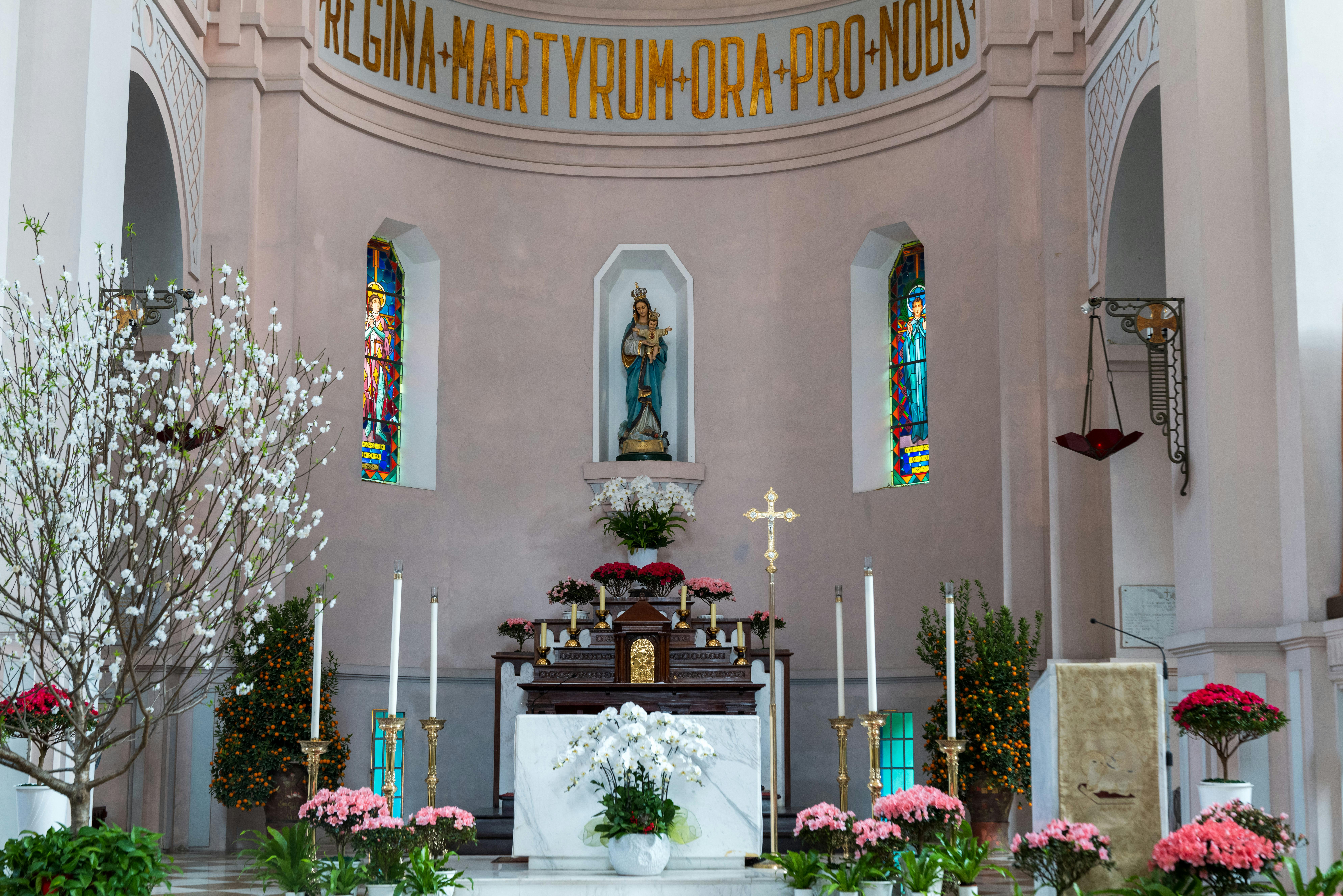 Beautiful Church Altar with Stained Glass Windows · Free Stock Photo