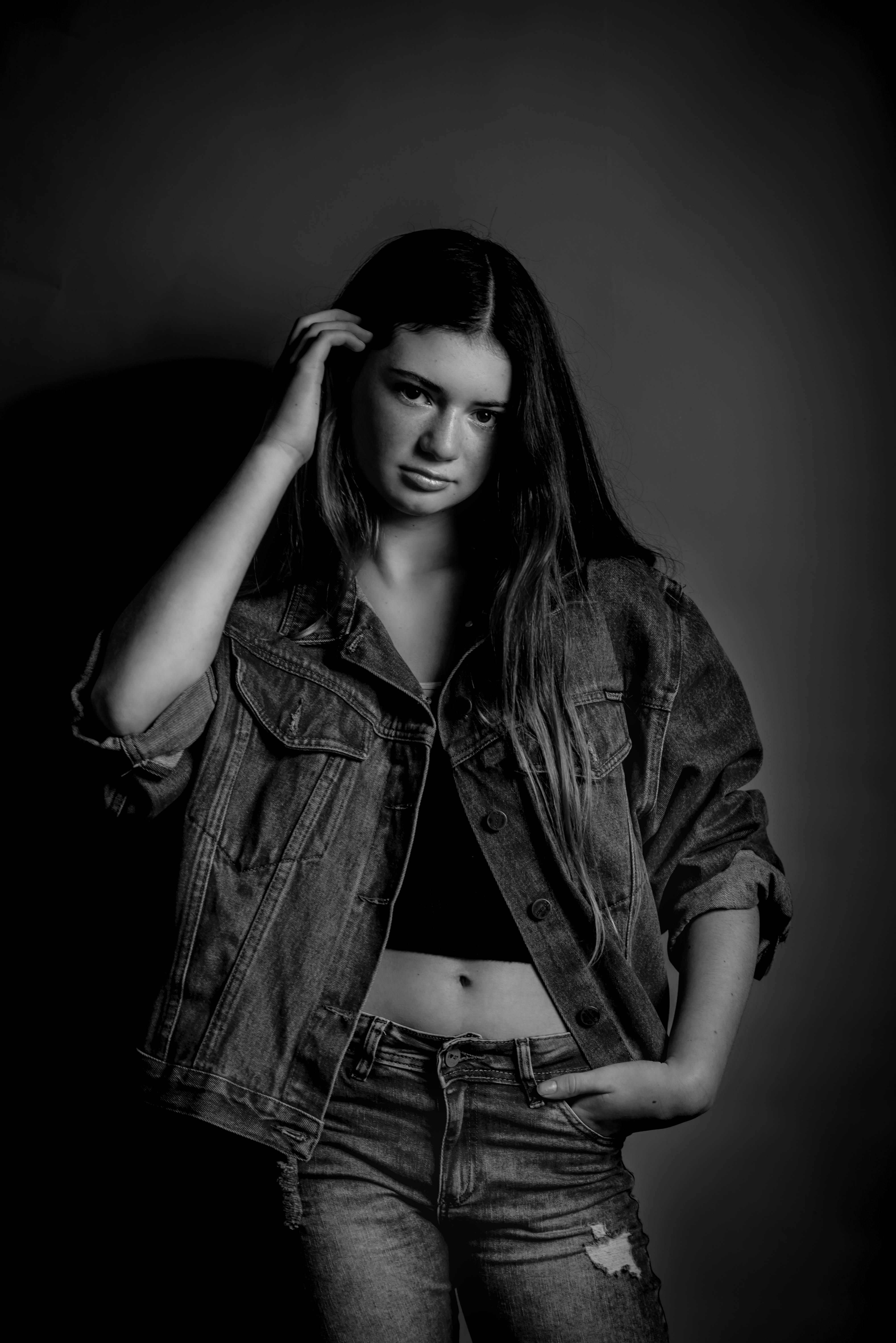 Moody Black and White Denim Portrait · Free Stock Photo