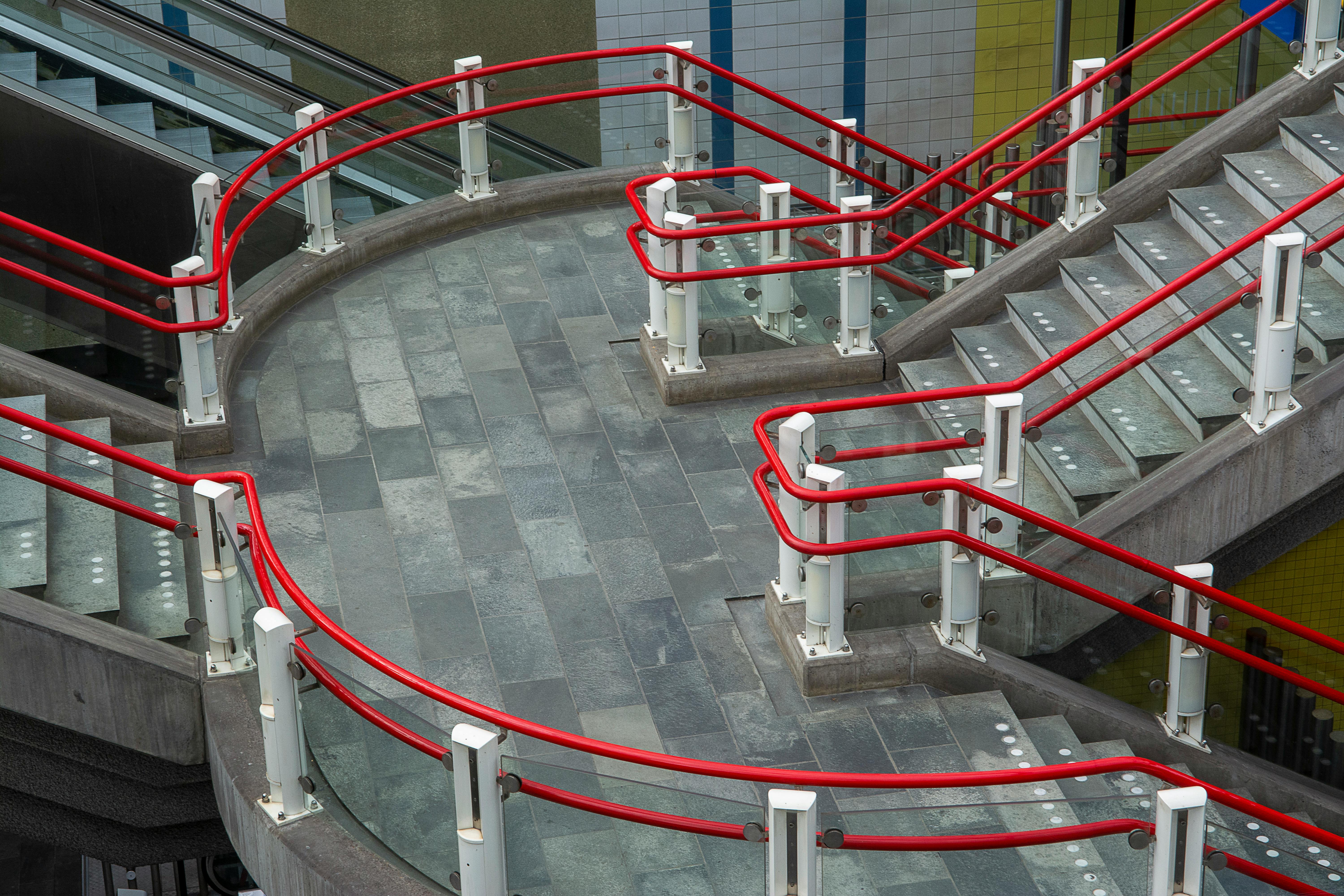 Modern Staircase with Red Railings in Rotterdam · Free Stock Photo