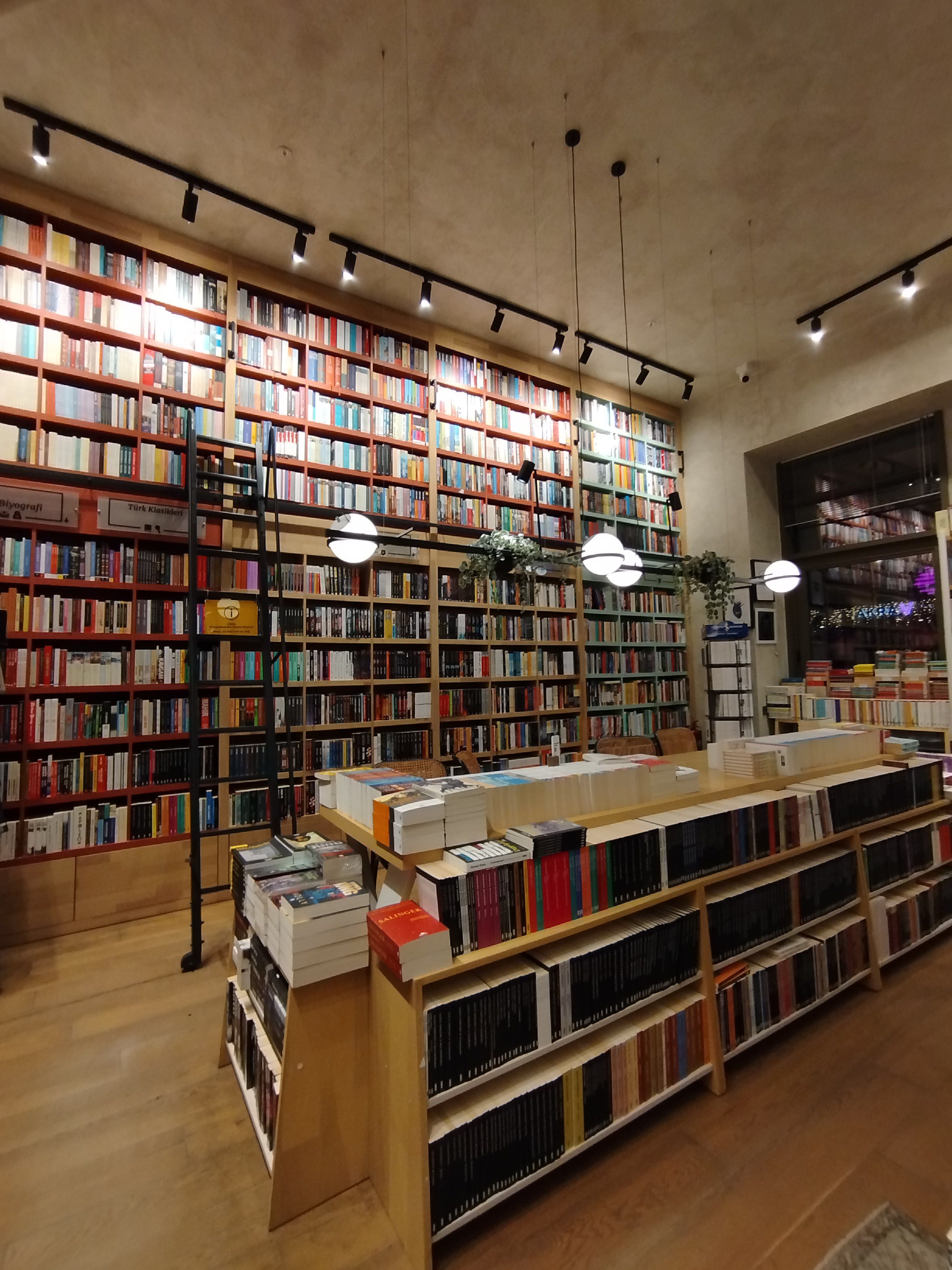 Cozy Bookstore Interior with Tall Bookshelves · Free Stock Photo