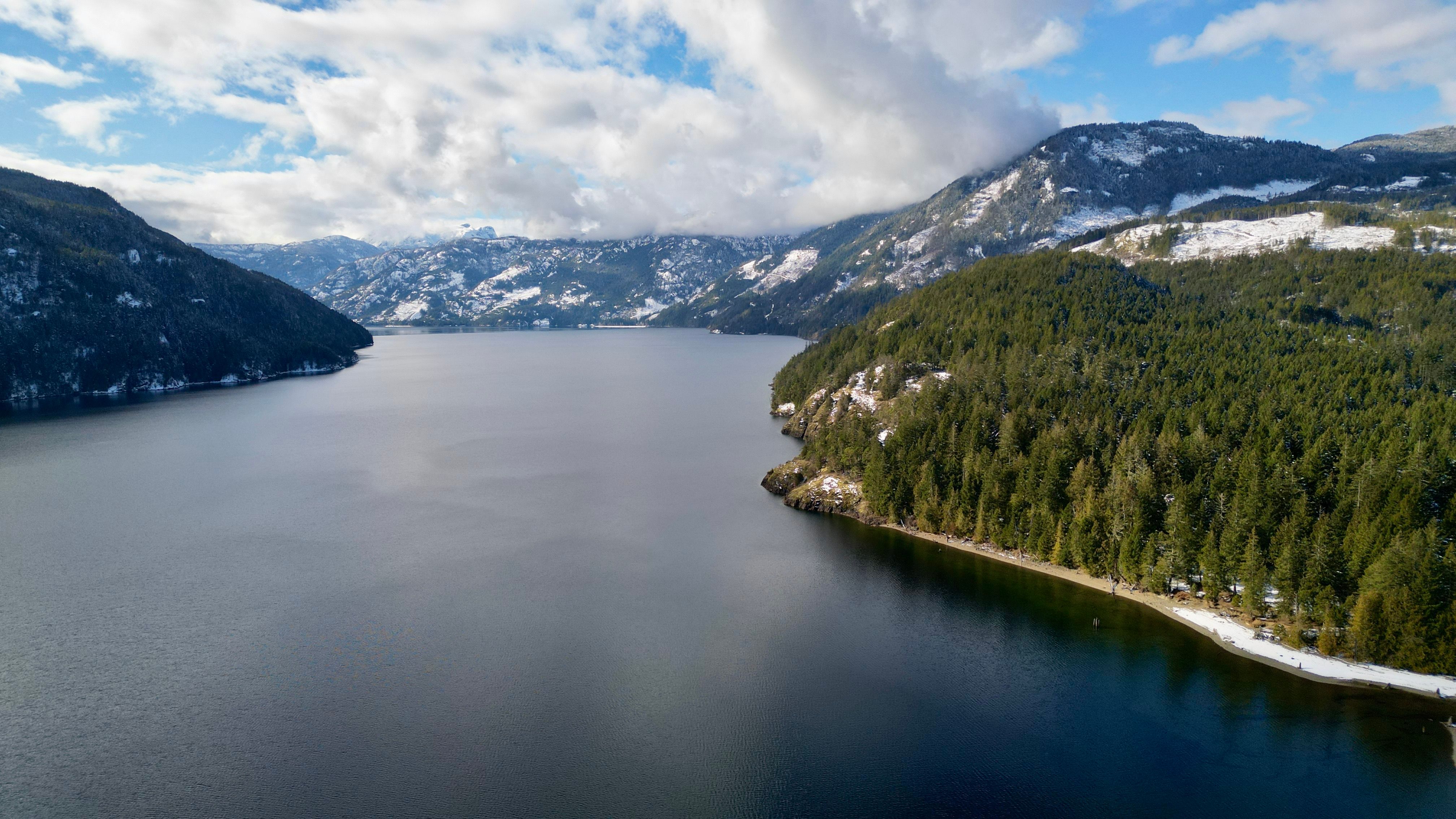Scenic Aerial View of Snow-Capped Mountains and Lake · Free Stock Photo