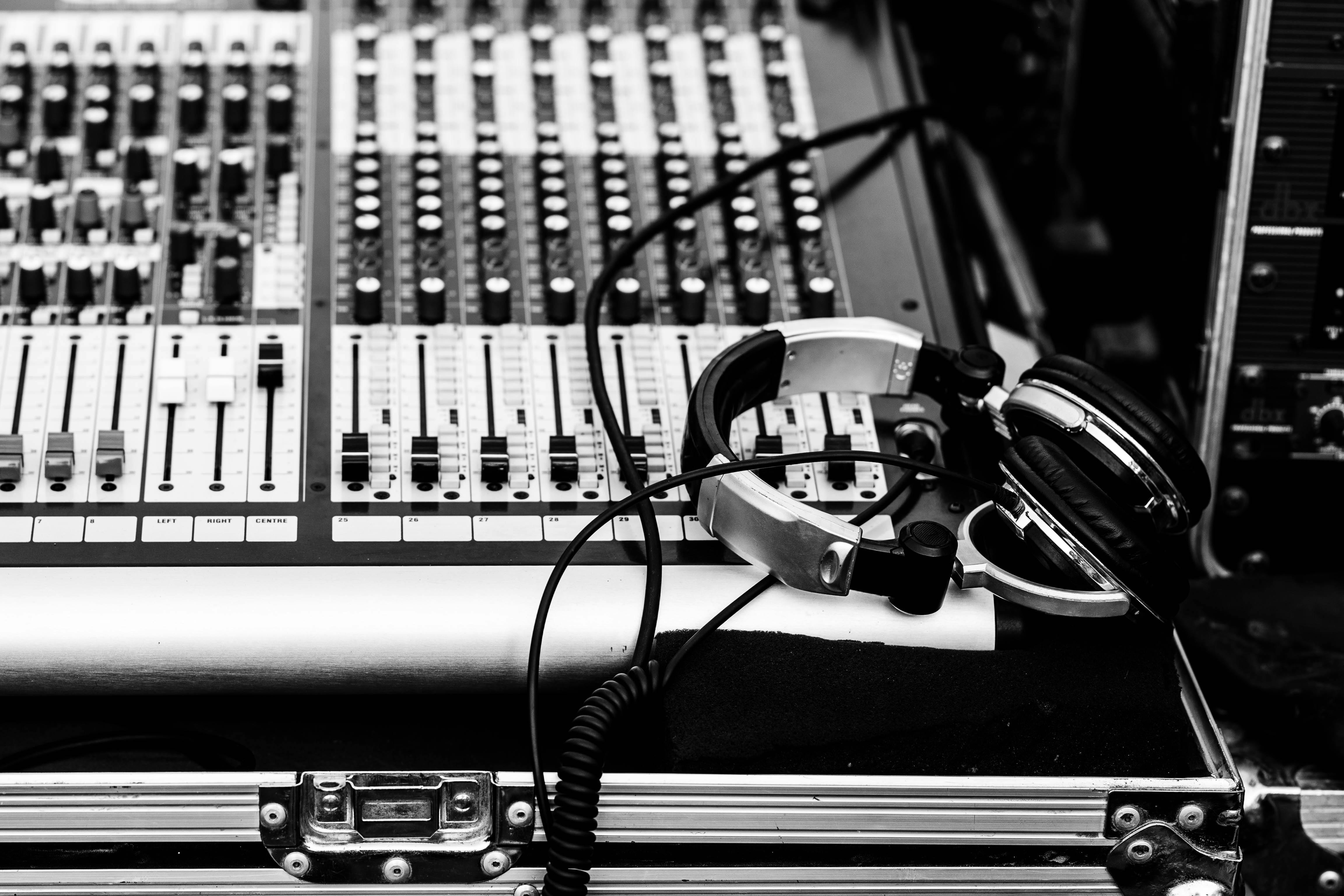 Black and White Audio Mixer with Headphones · Free Stock Photo