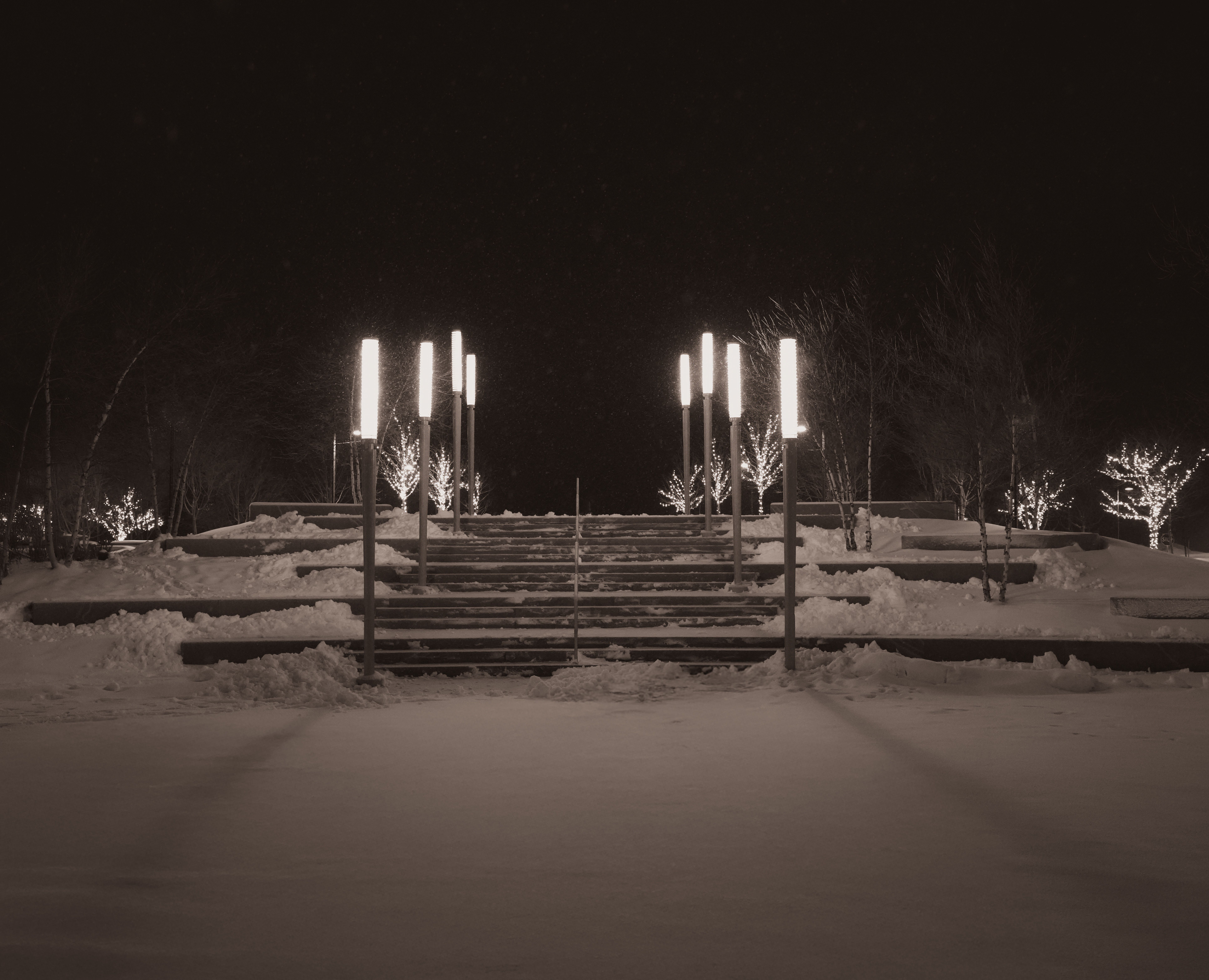 Stamford Winter Night Snowy Staircase Scene · Free Stock Photo