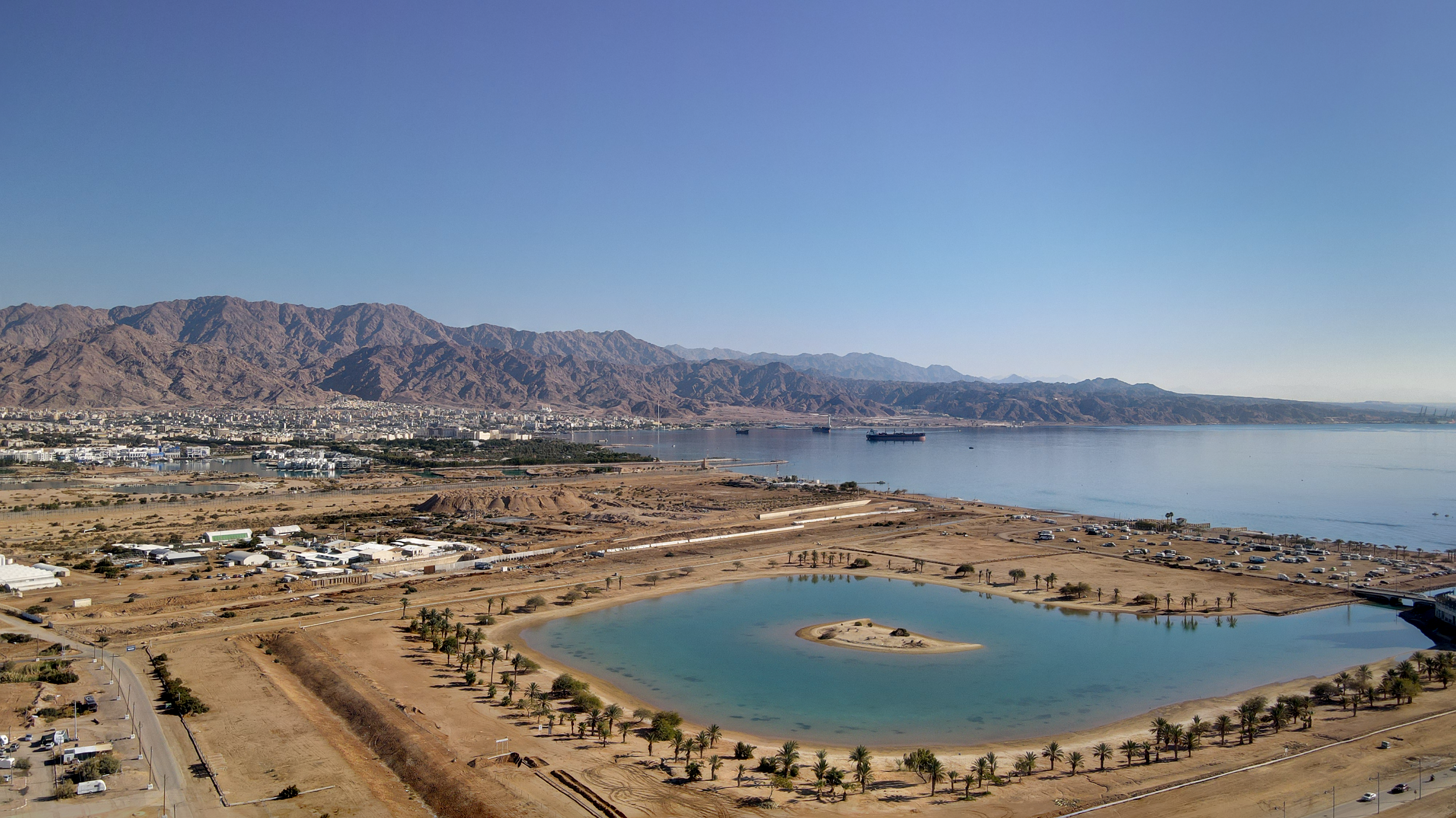 Aerial View of Aqaba Lagoon and Mountains in Jordan · Free Stock Photo