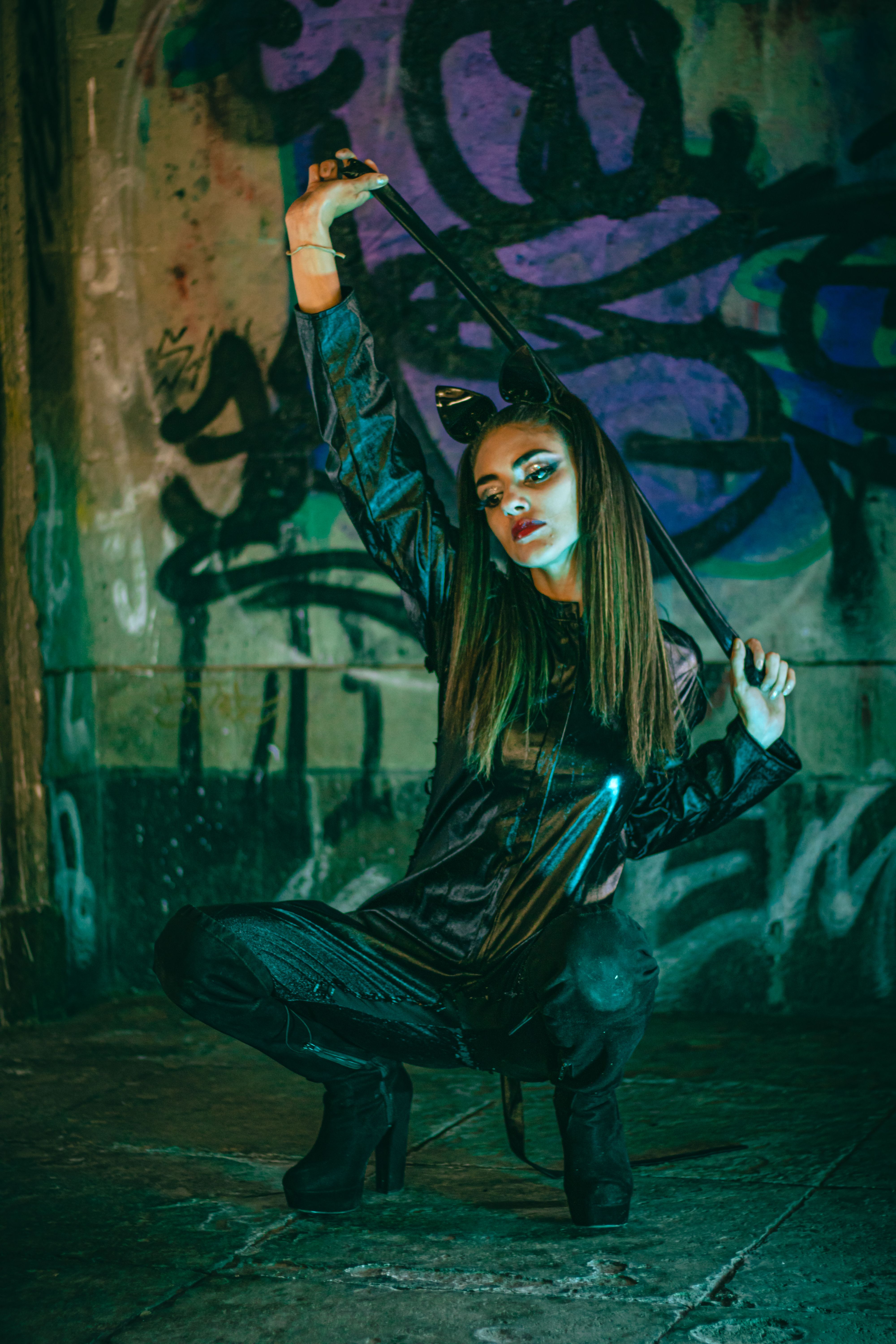 Cosplay in Urban Graffiti Setting at Night · Free Stock Photo
