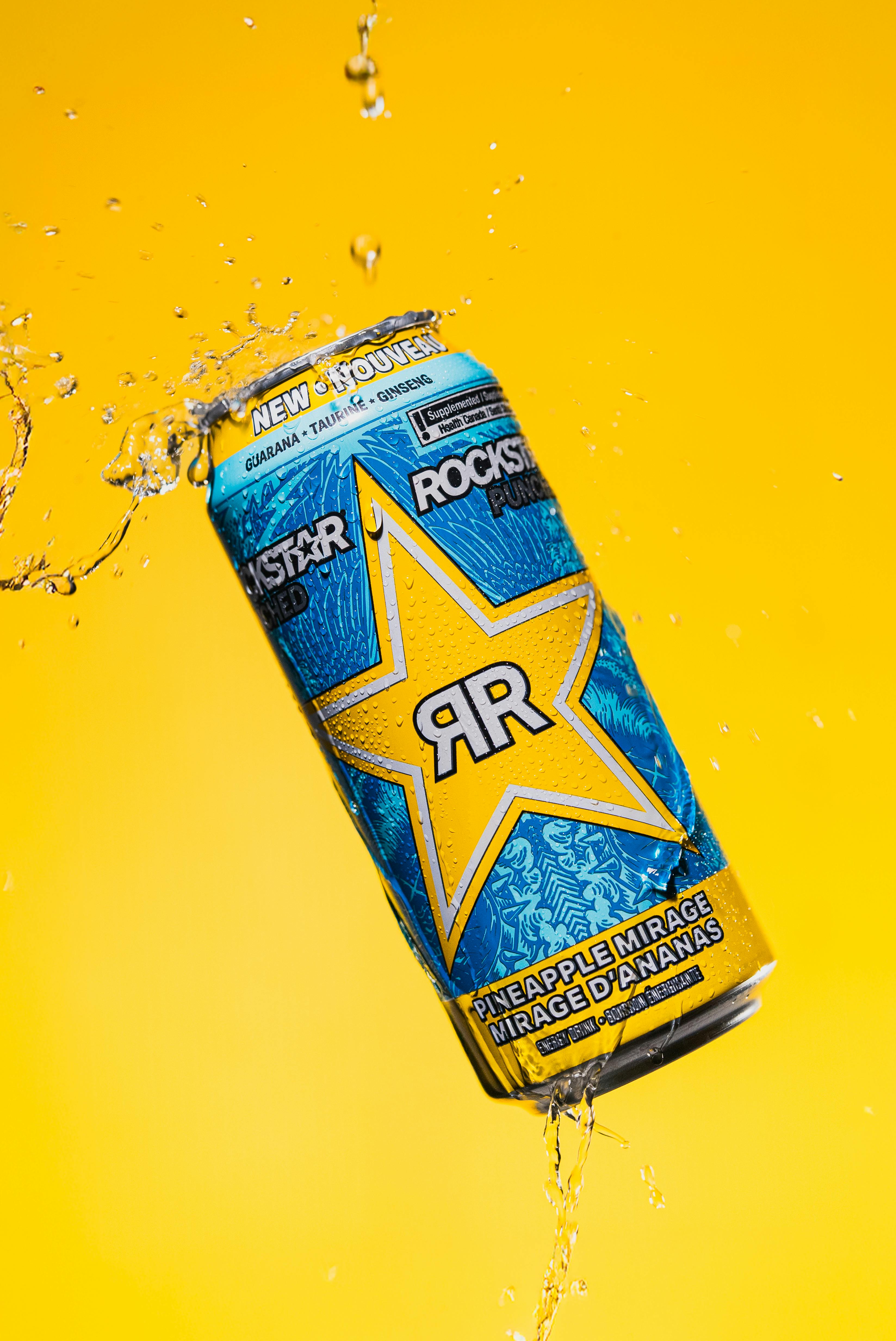 Vibrant Rockstar Energy Drink Splash Shot · Free Stock Photo