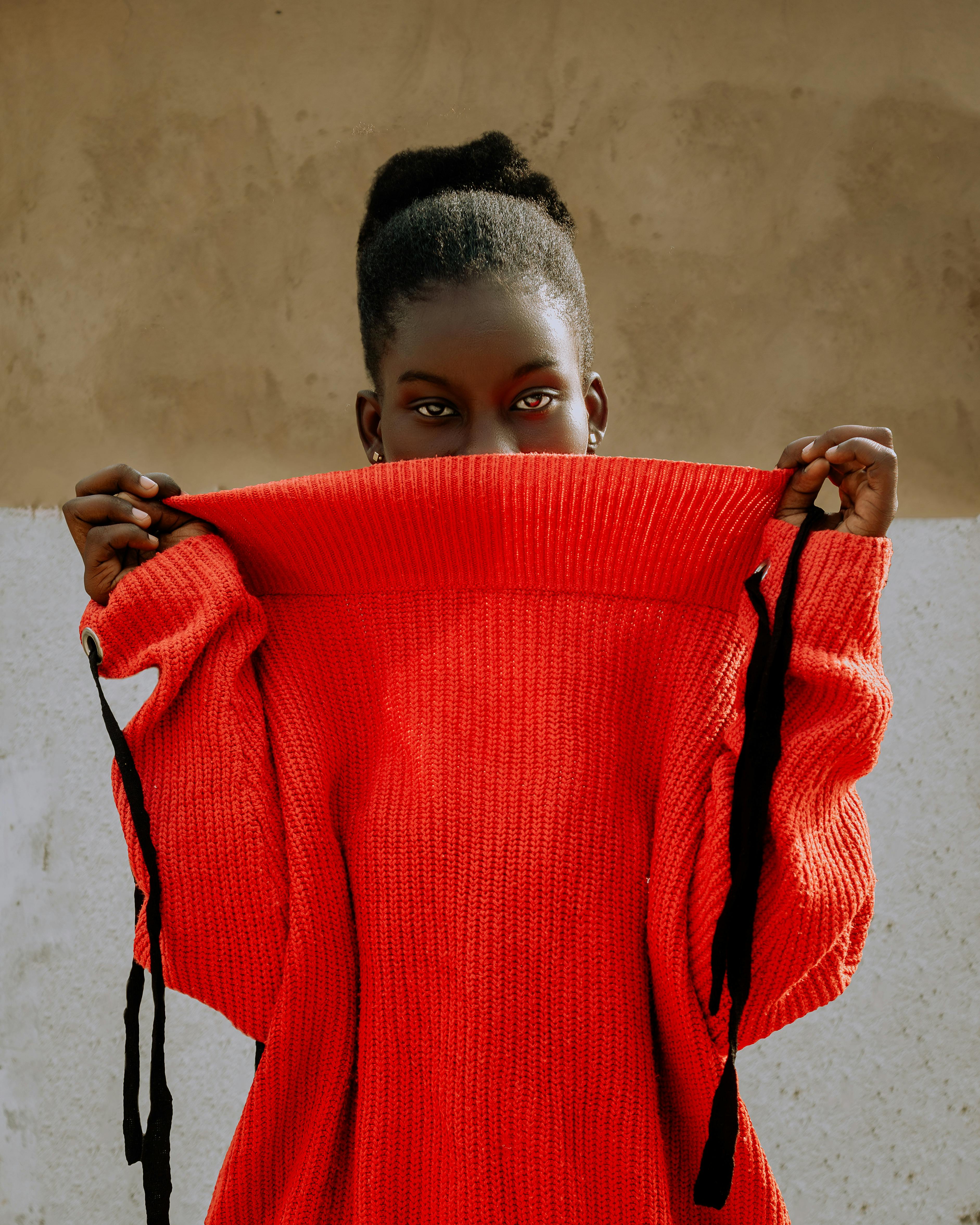 Stylish Portrait of Woman in Red Sweater · Free Stock Photo