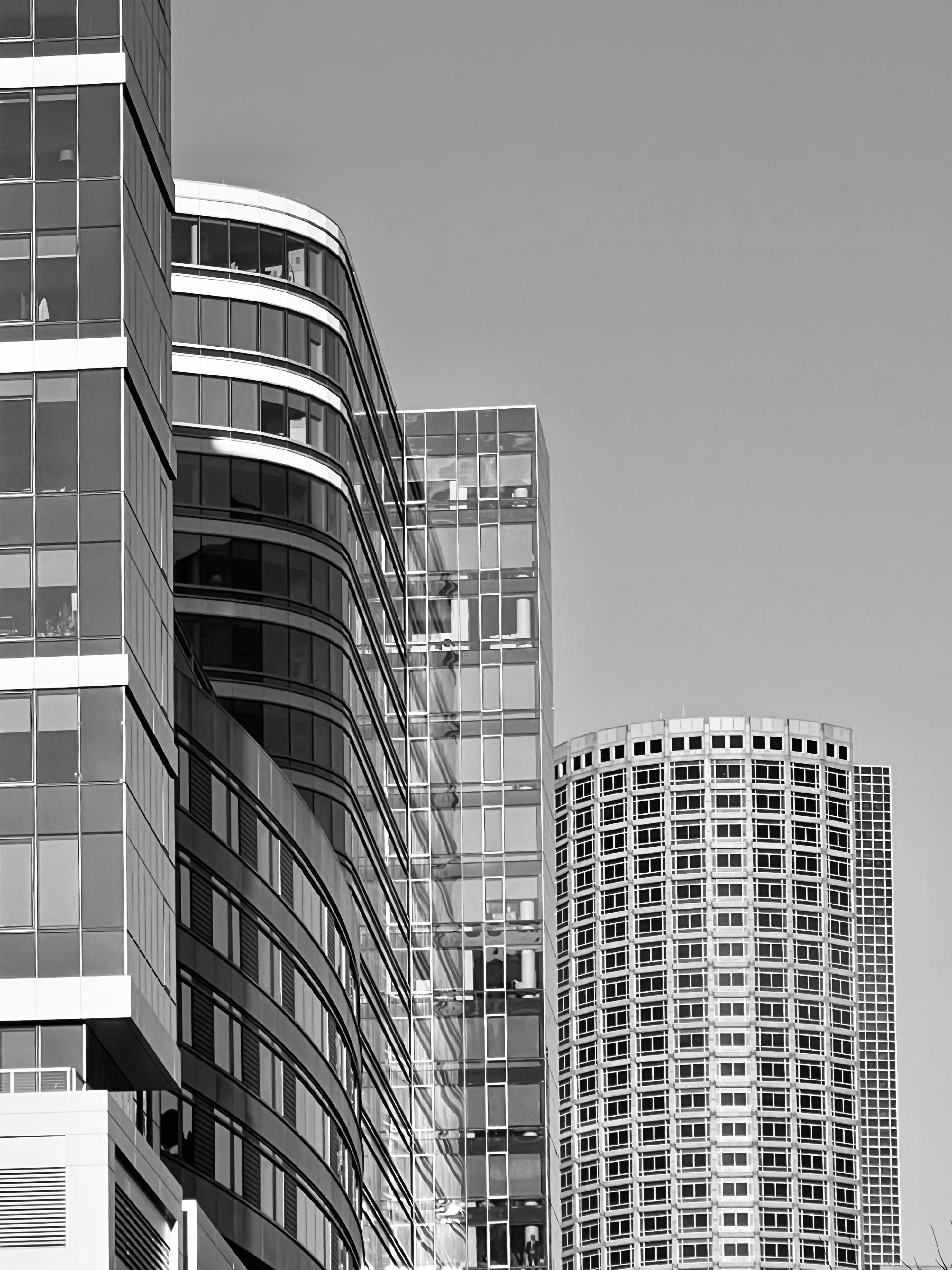 Modern High-Rise Buildings in Black and White · Free Stock Photo