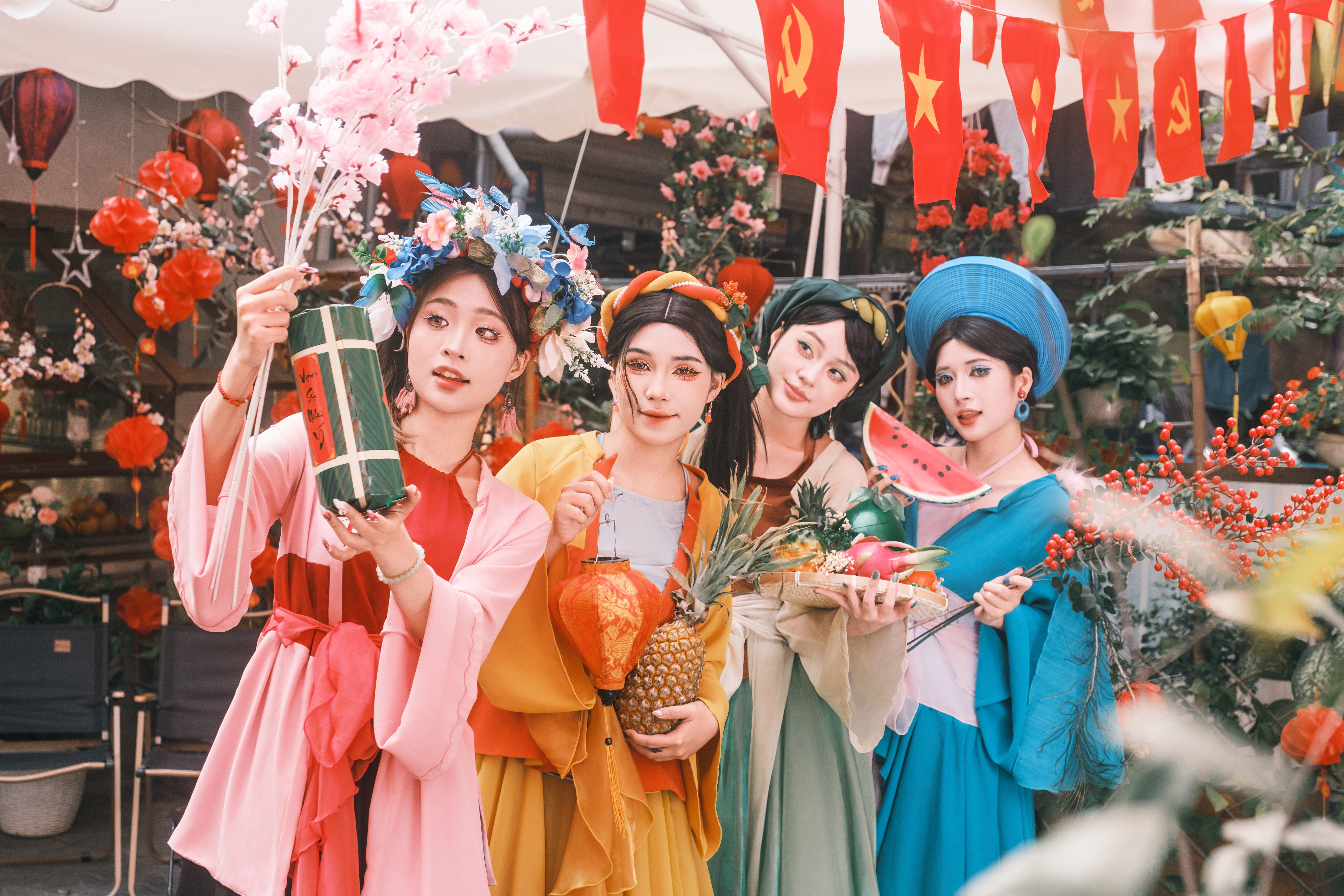 Traditional Vietnamese Dress and Festive Decorations · Free Stock Photo