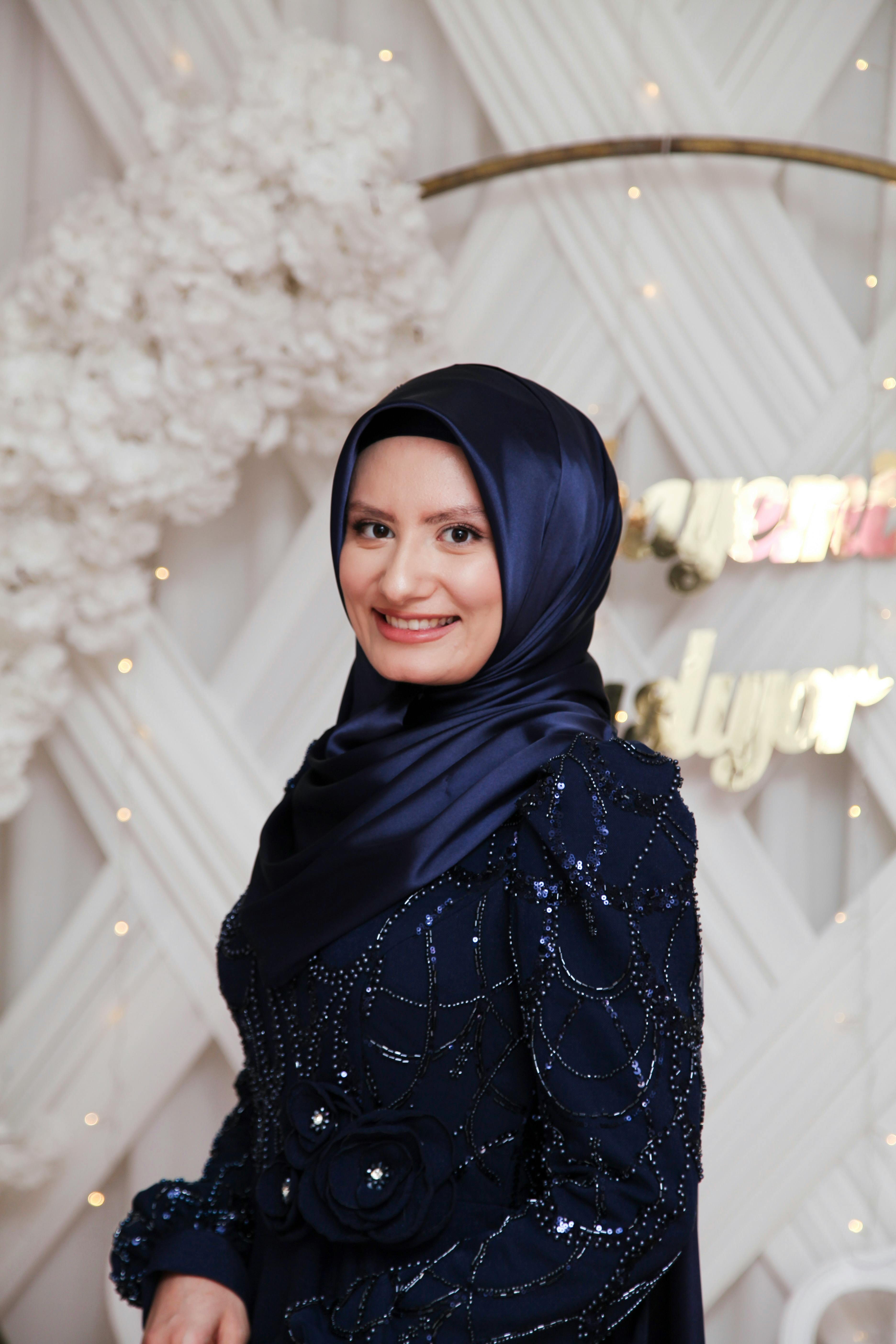 Elegant Portrait of Woman in Navy Hijab · Free Stock Photo