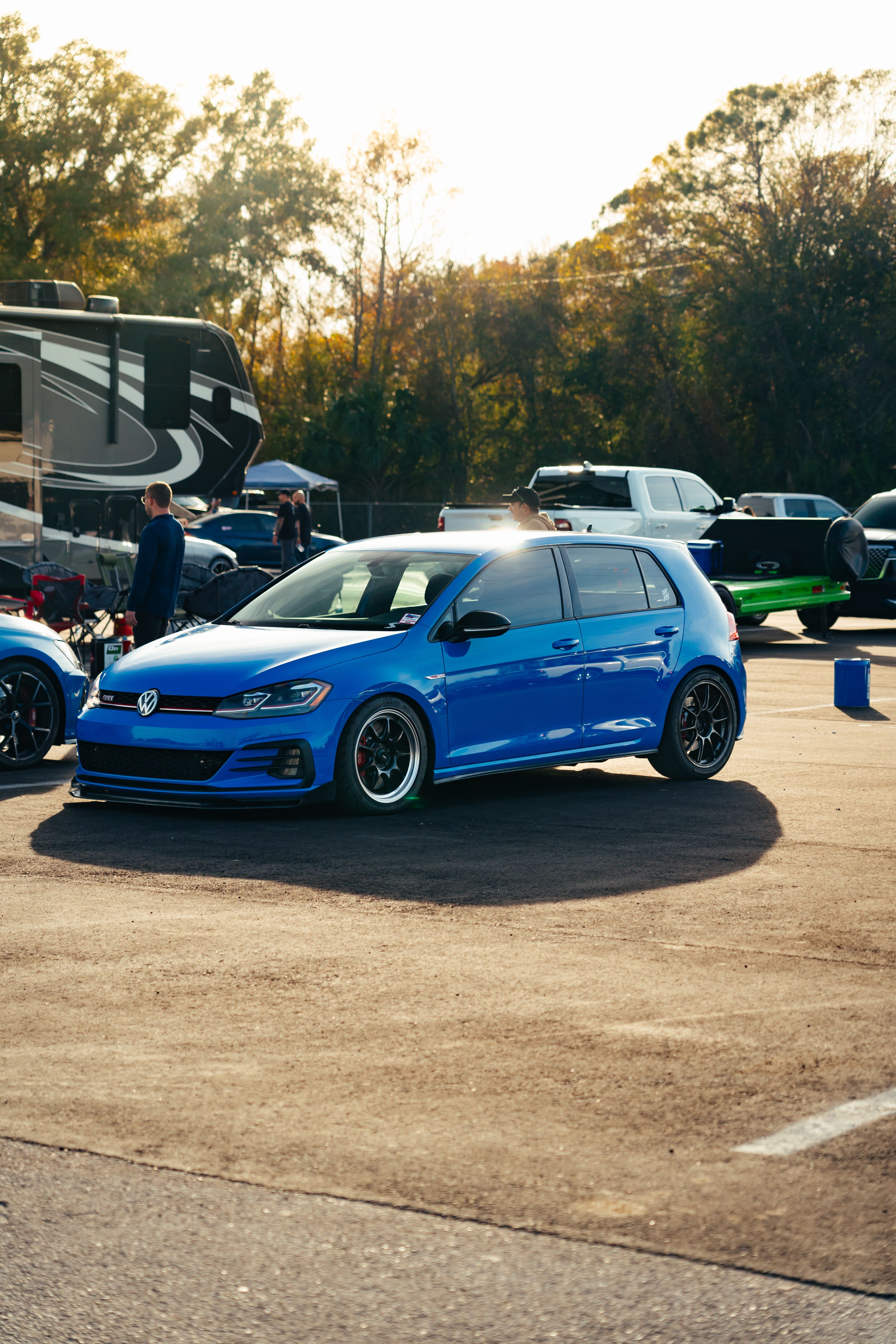 Blue Sporty Hatchback at Outdoor Auto Show · Free Stock Photo