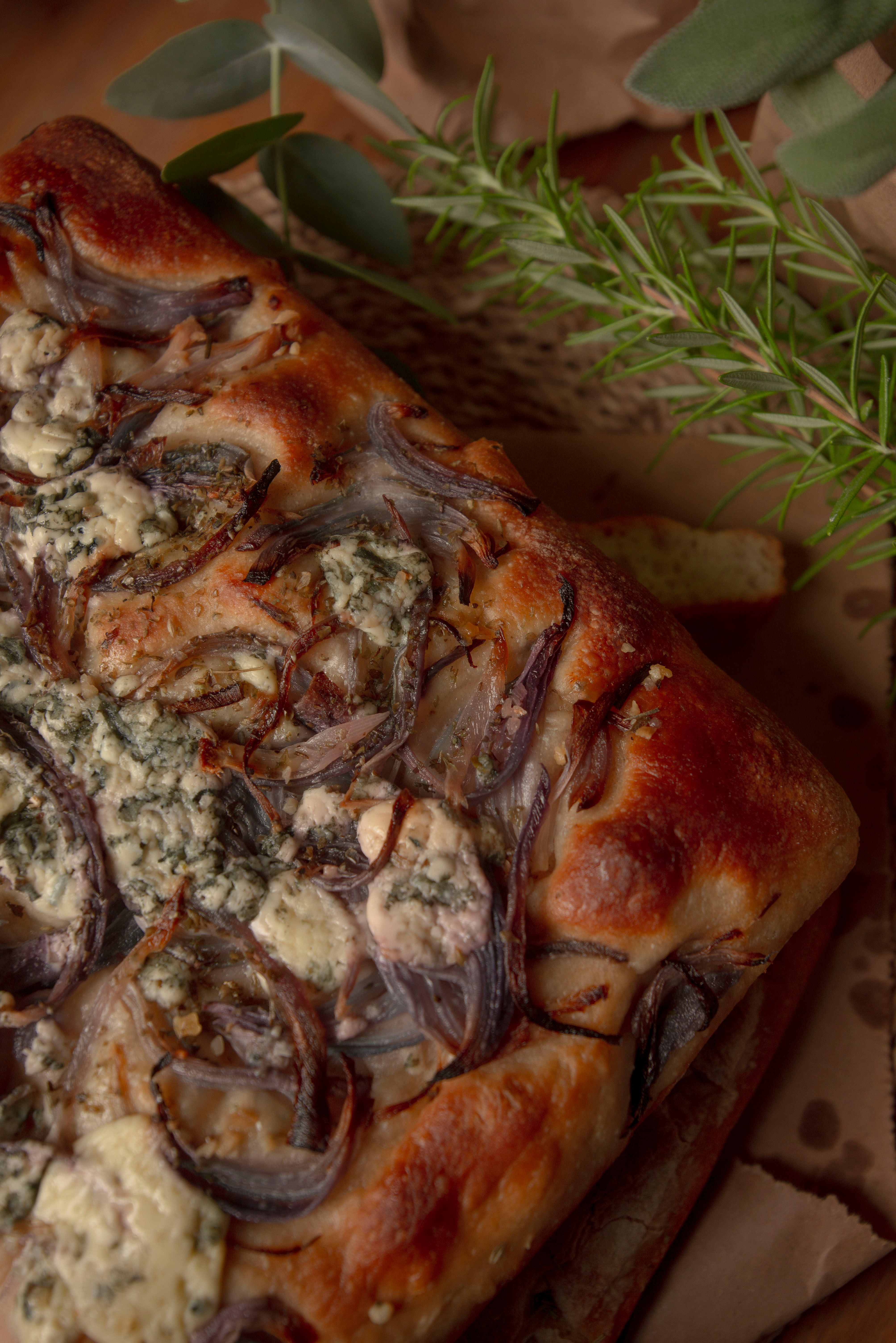 Close-up of Artisan Bread with Herbs and Blue Cheese · Free Stock Photo
