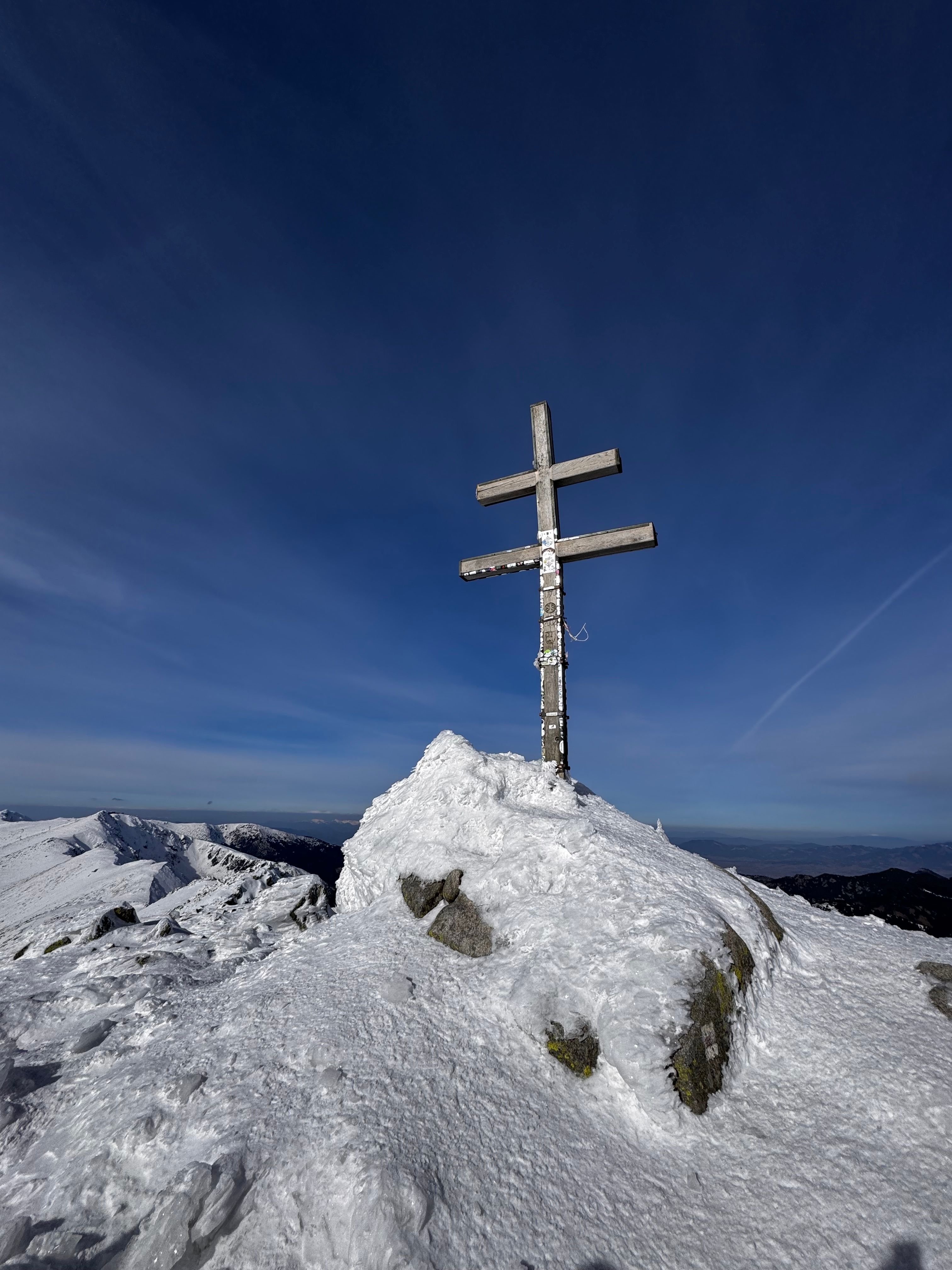 Double Cross on Snowy Mountain Peak in Slovakia · Free Stock Photo