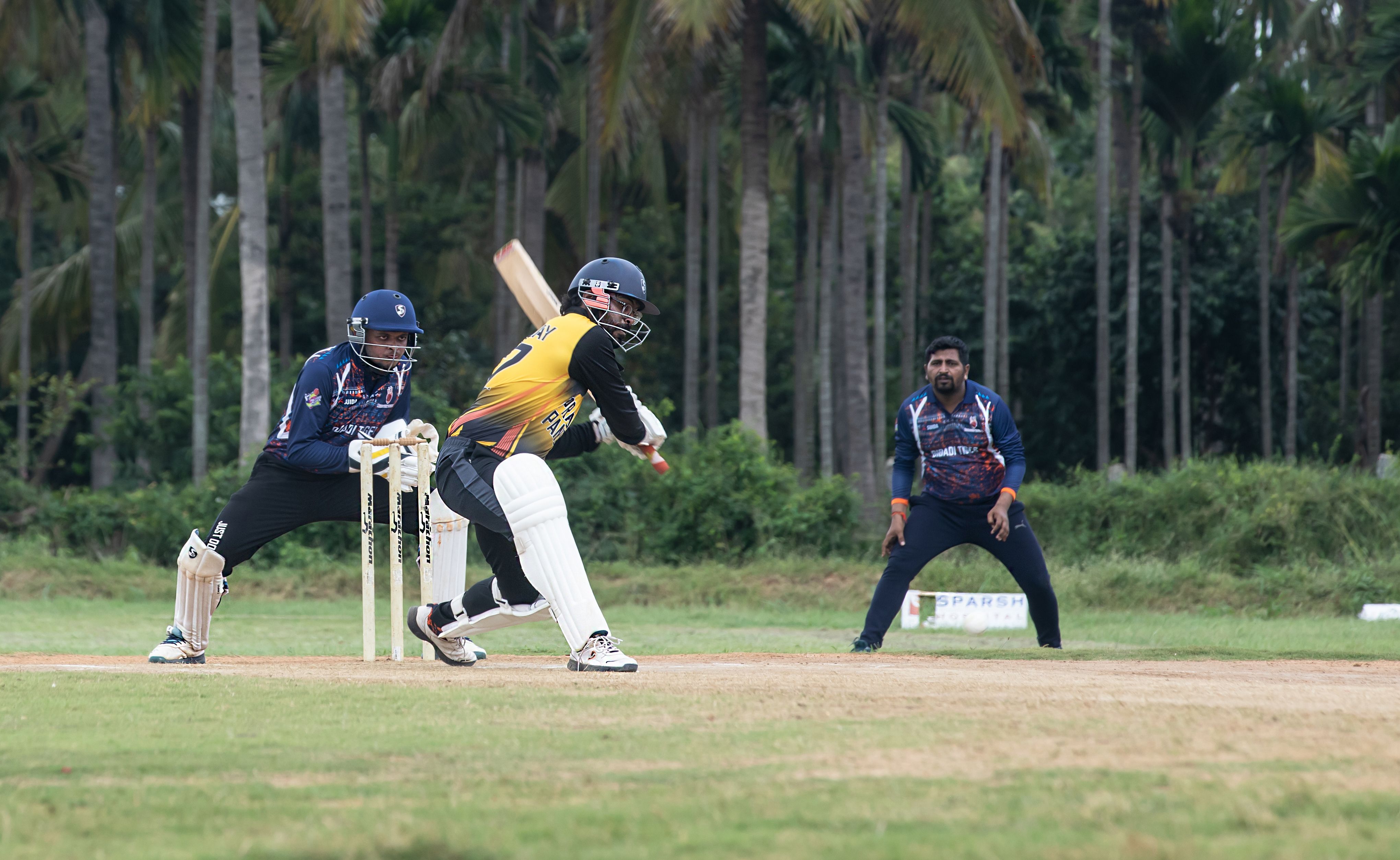 Cricket Match Action with Batsman and Wicketkeeper · Free Stock Photo