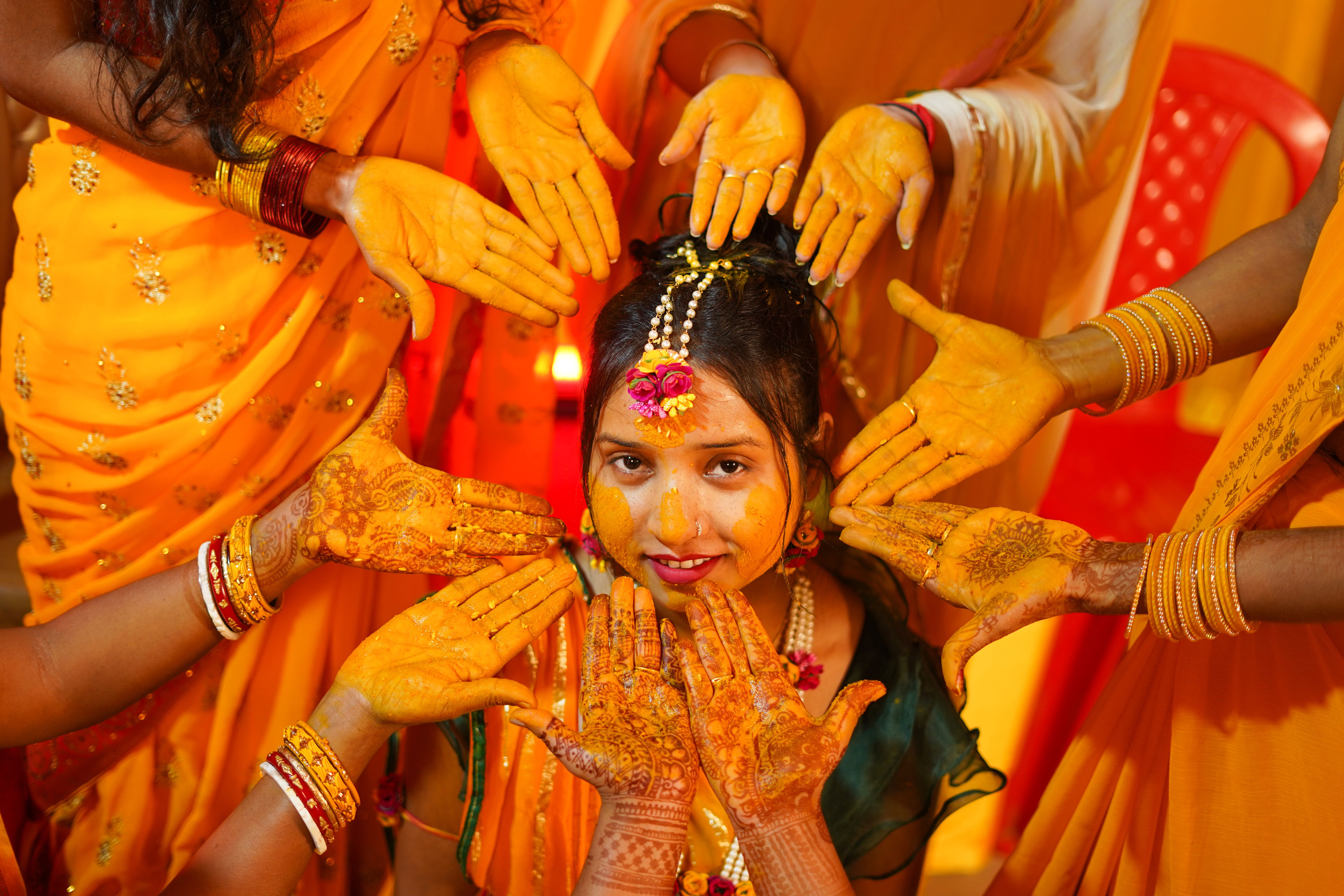 Vibrant Indian Haldi Ceremony with Bride · Free Stock Photo